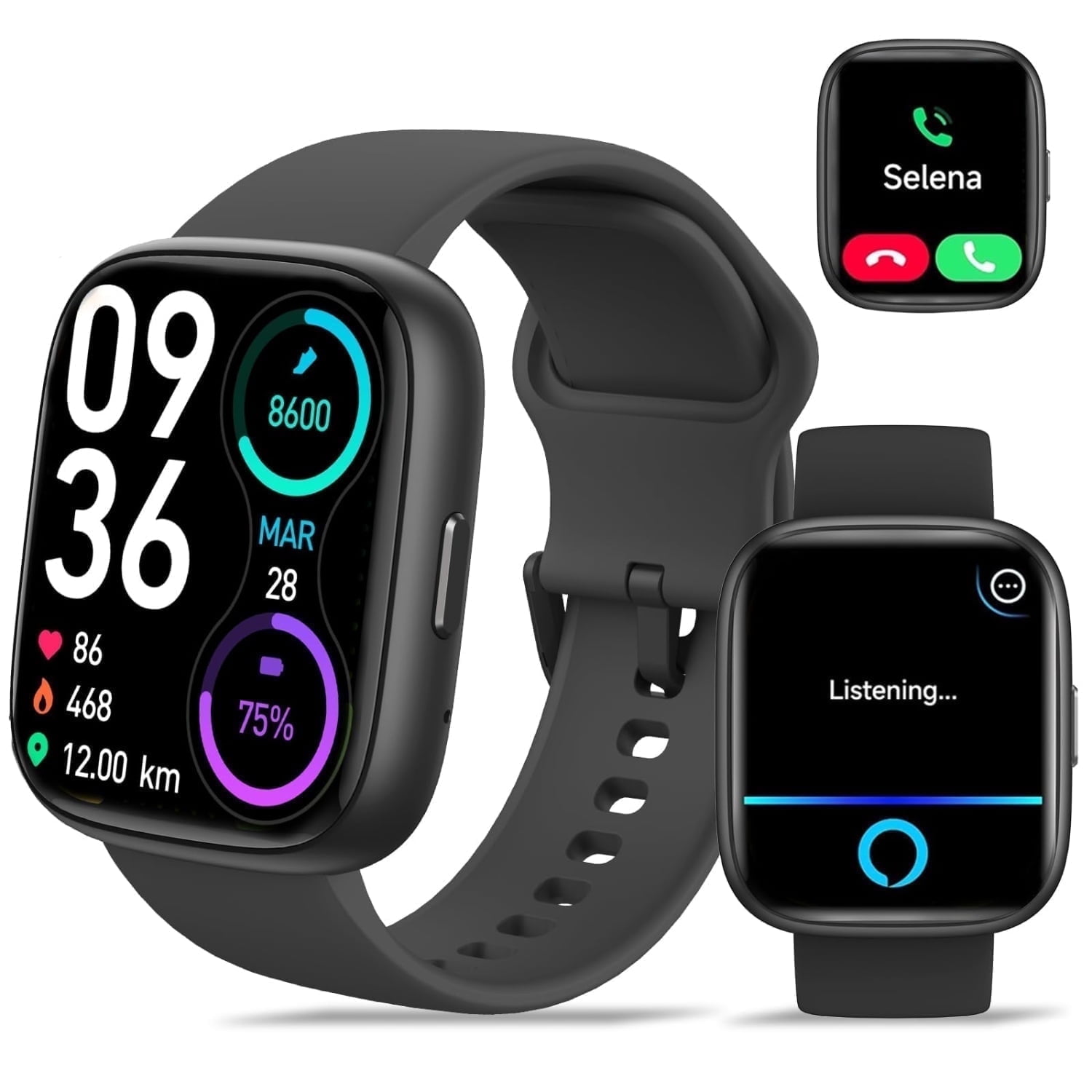 Vibeat Smart Watch,1.83" HD Display, Black Sport Band, Alarm, Fitness ...