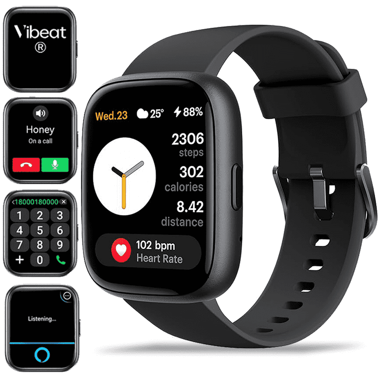Vibeat Smart Watch for Men Women Bluetooth Call Receive Dial IP68 Waterproof Fitness Watch for iPhone Android Outdoor Sports Fitness Tracker Black