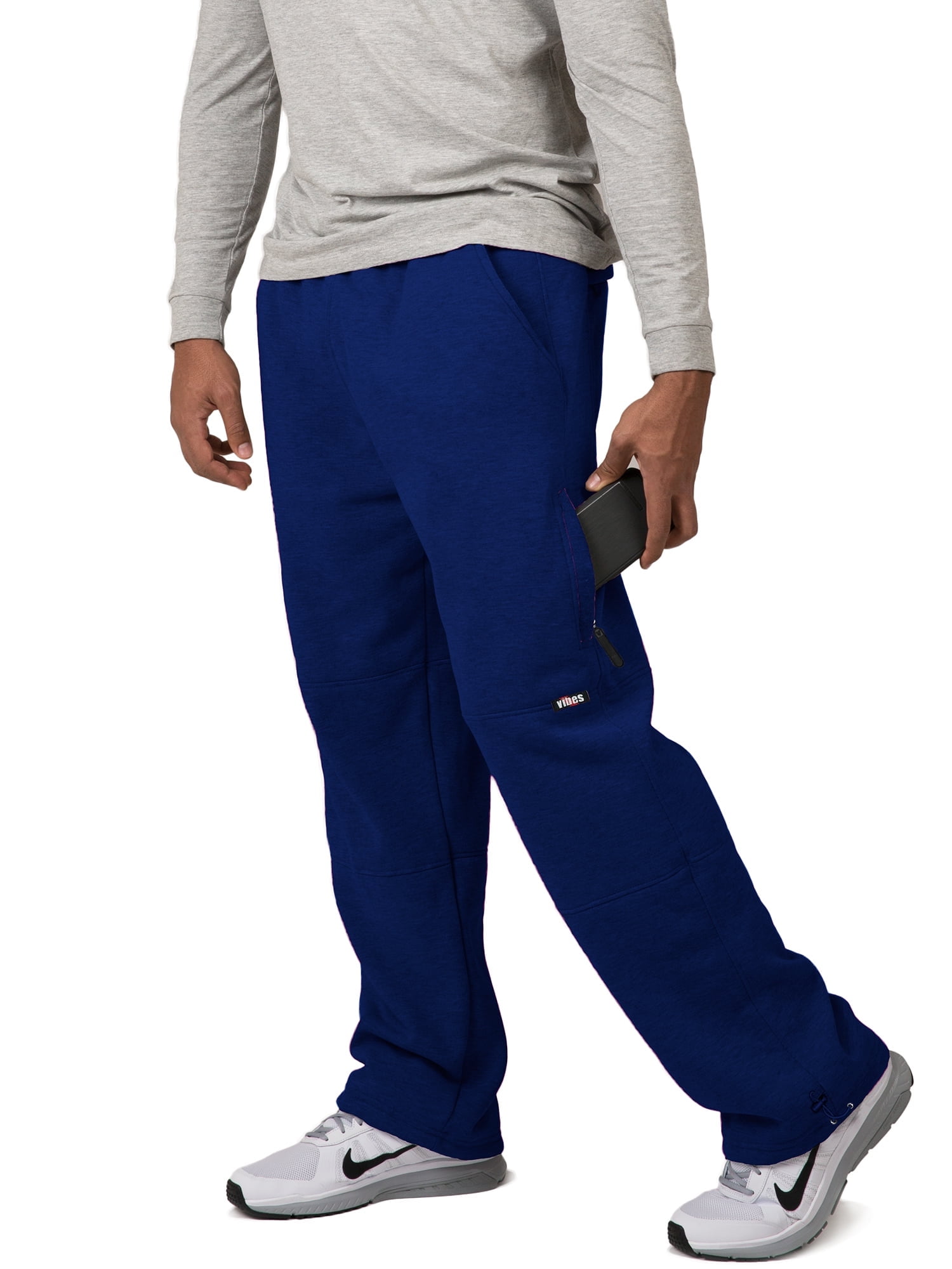 Vibes Men's Cargo Zipper Pocket Sweatpants Adjustable Bungee Cord open ...