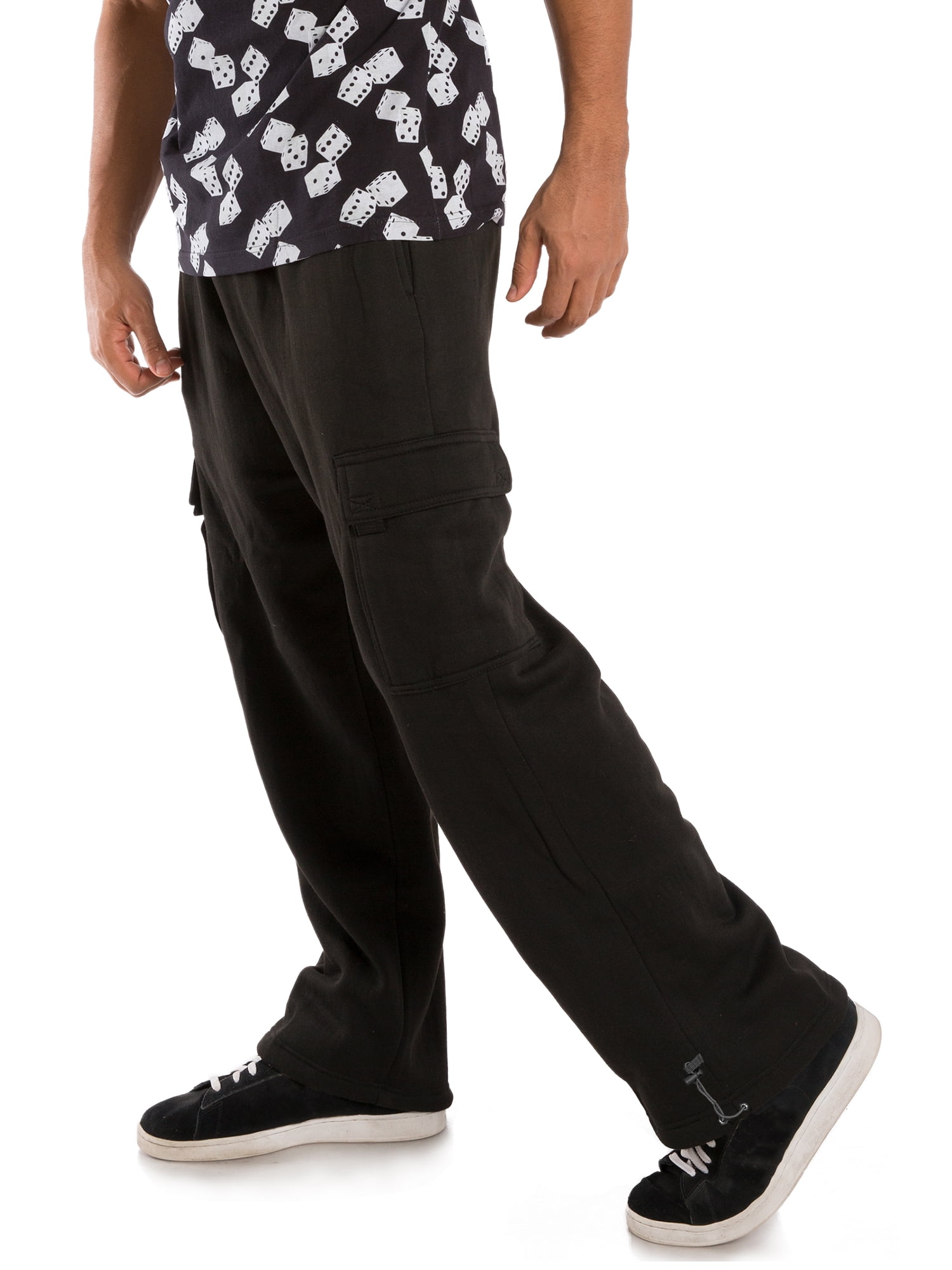 Vibes Men's Fleece Cargo Sweatpants - Open Bottom with Adjustable ...