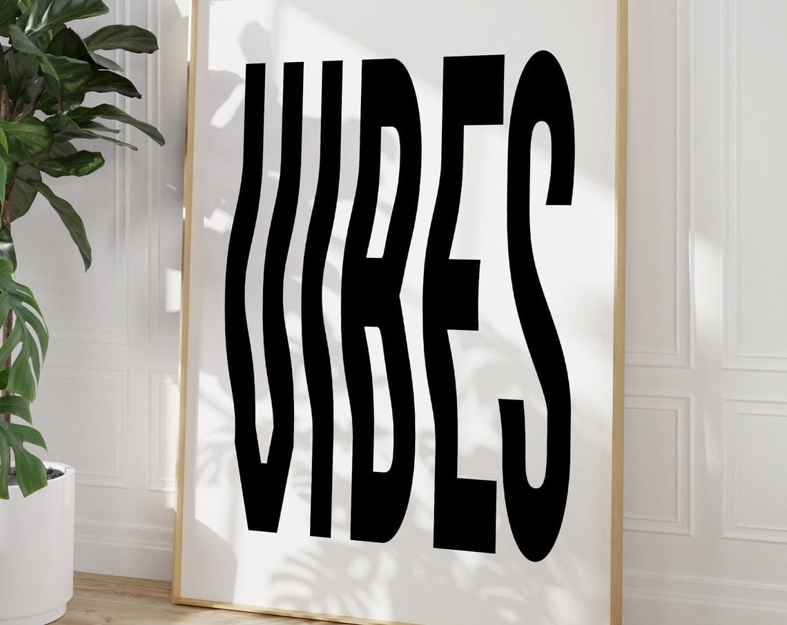 Vibes Wavy Text Typography Art Print - Retro Trendy Typograpic, Bold ...
