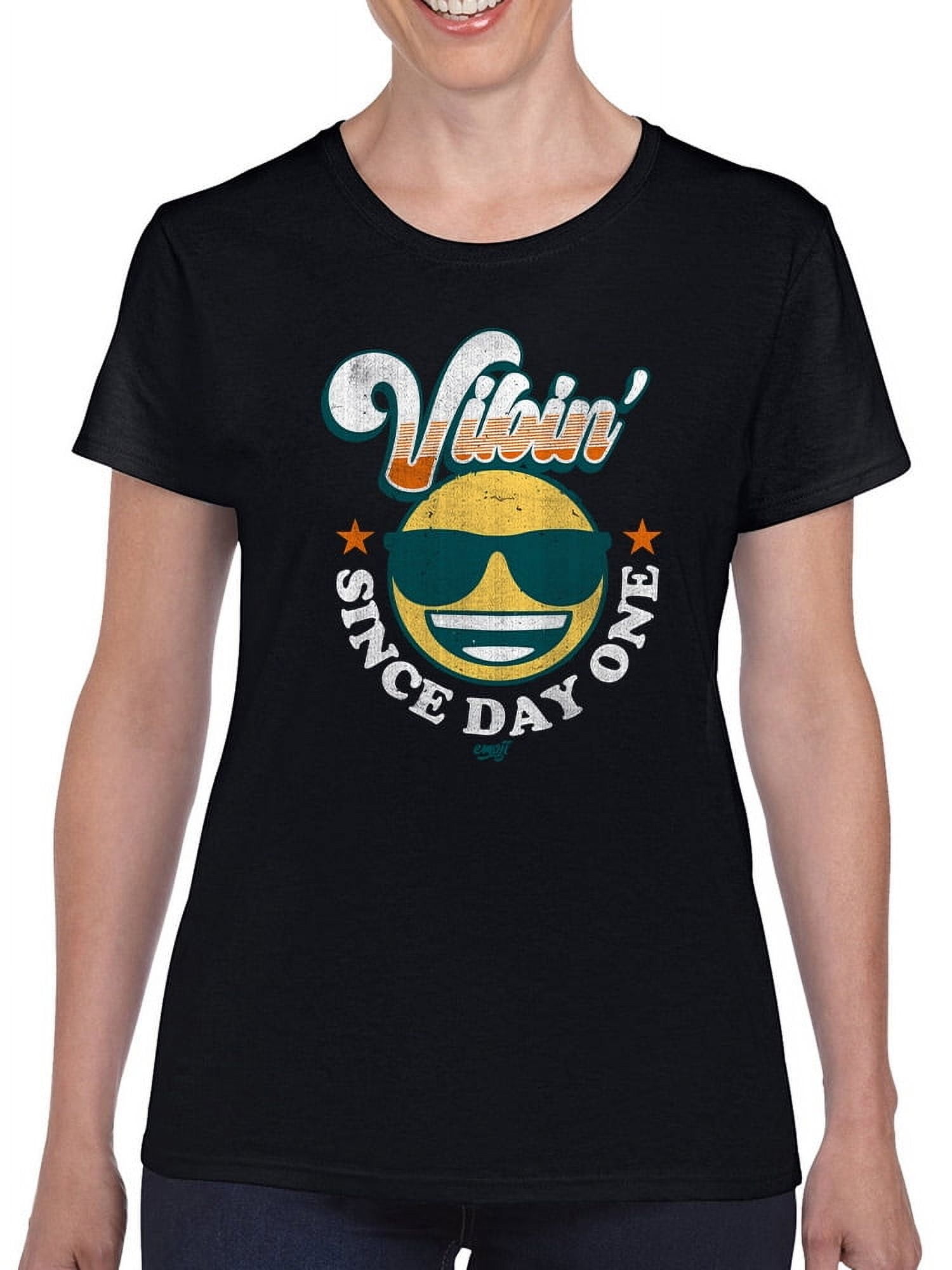 Vibin’ Since Day One - Cool Retro Emoji Smiley Graphic Women's T-shirt ...