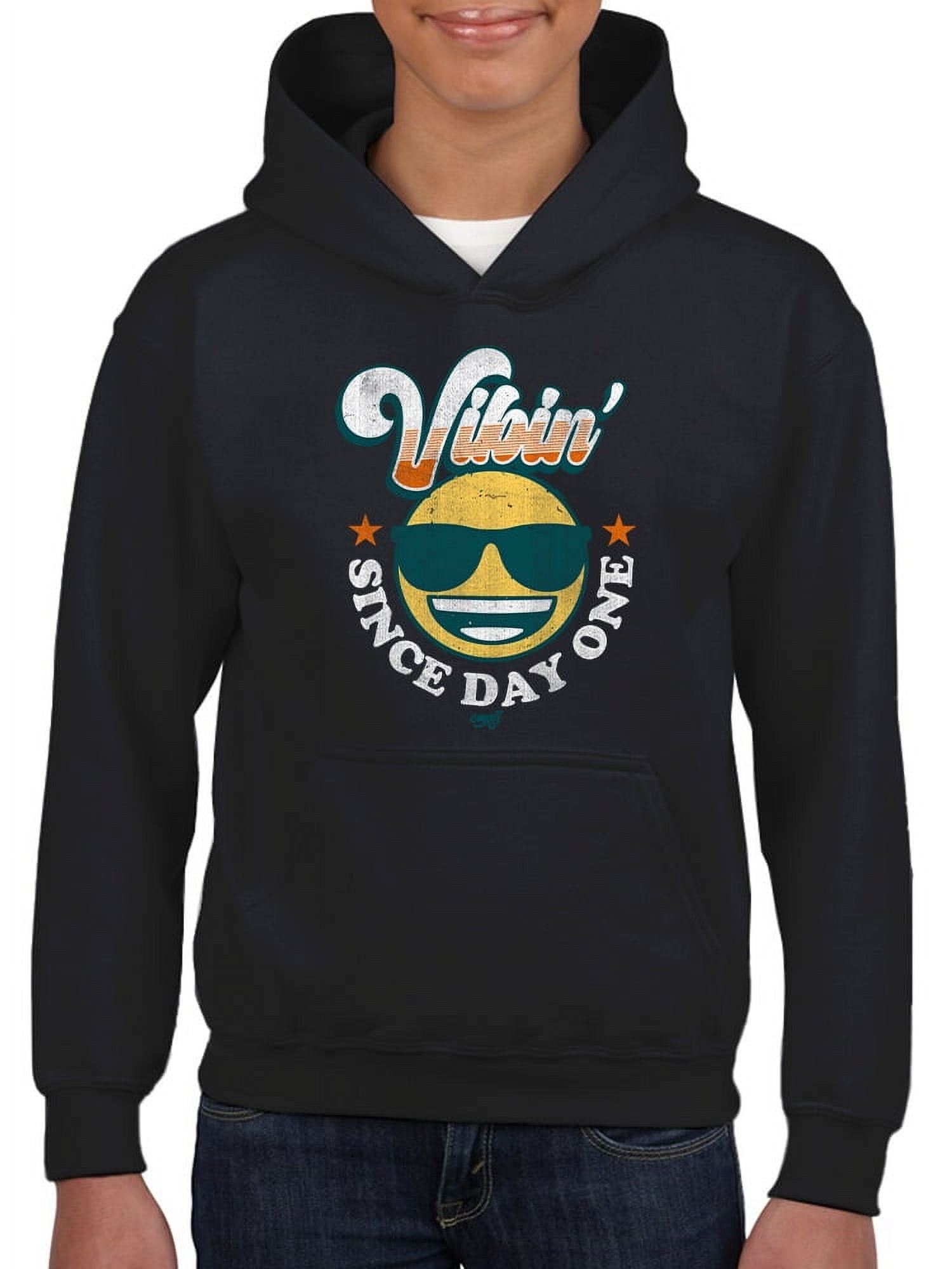 Vibin’ Since Day One - Cool Retro Emoji Smiley Graphic Youth's Hoodie ...