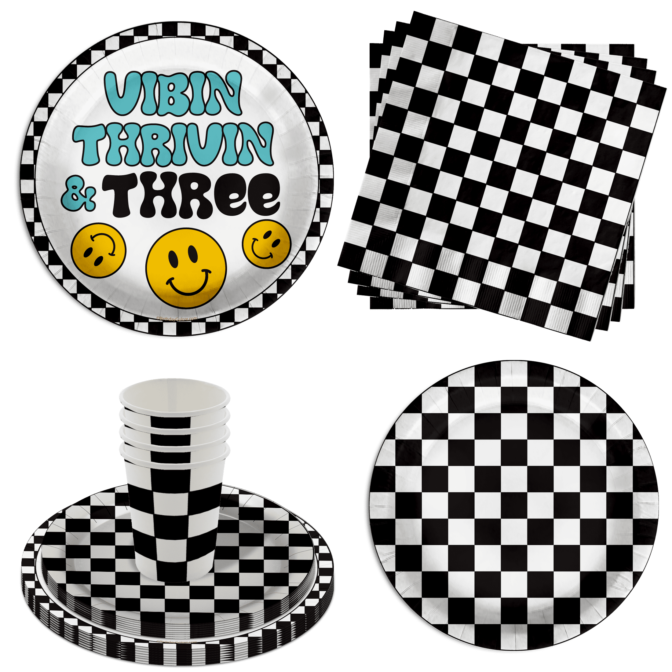 Vibin Thrivin' and Three Smiley Face 3rd Birthday Party Supplies 64 ...