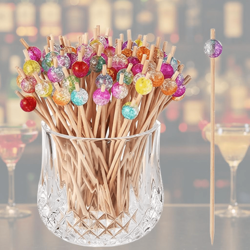 Vibrant 100-Pack Wooden Cocktail Picks with Pearl Toppers for ...