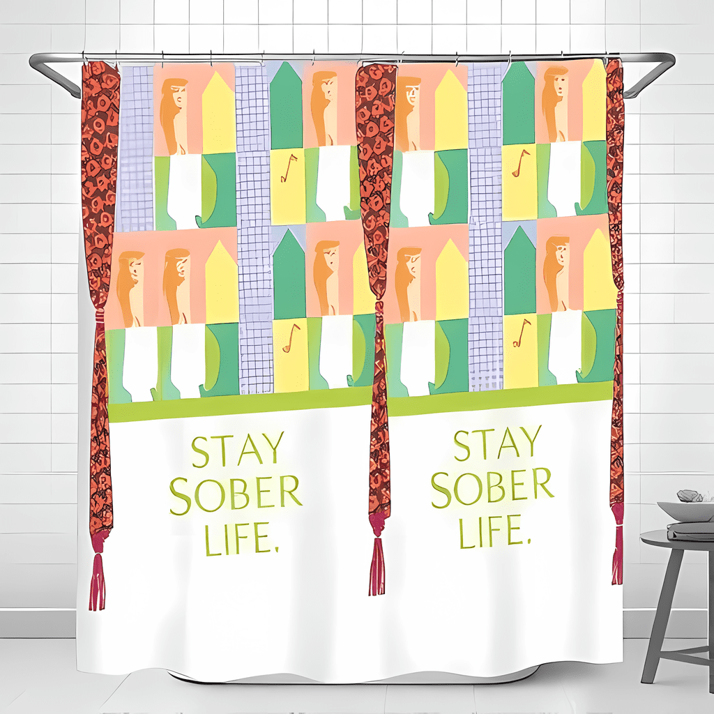Vibrant 1920s Flapper Shower Curtain with Geometric Art Design & "Stay ...