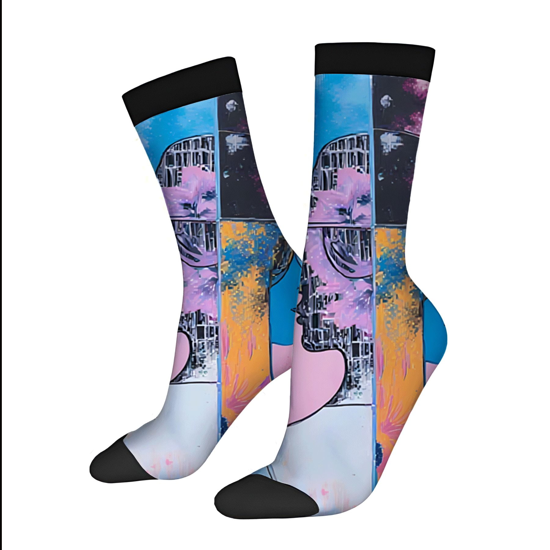 Vibrant 2 - Pair Set of Unisex Socks with Abstract Patterns Cat Faces ...