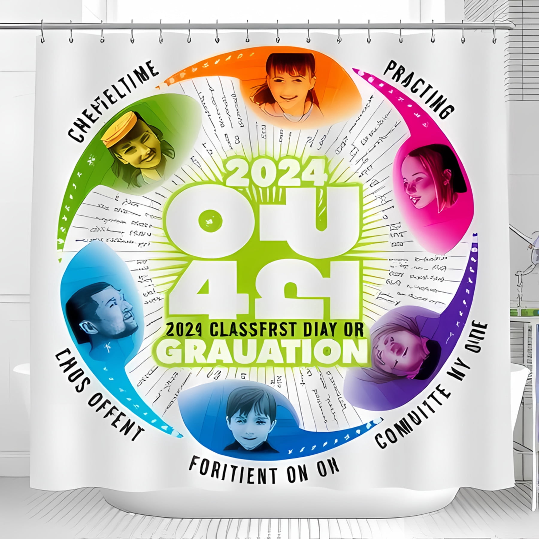 Vibrant 2024 Graduation Shower Curtain with Circular Design Diverse ...