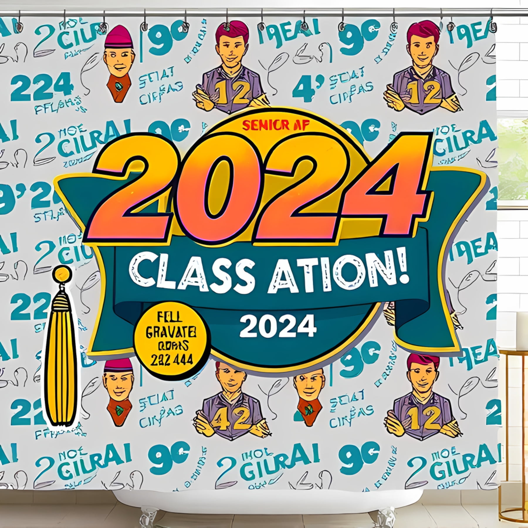 Vibrant 2024 Graduation Shower Curtain with Graduation Design Teal ...