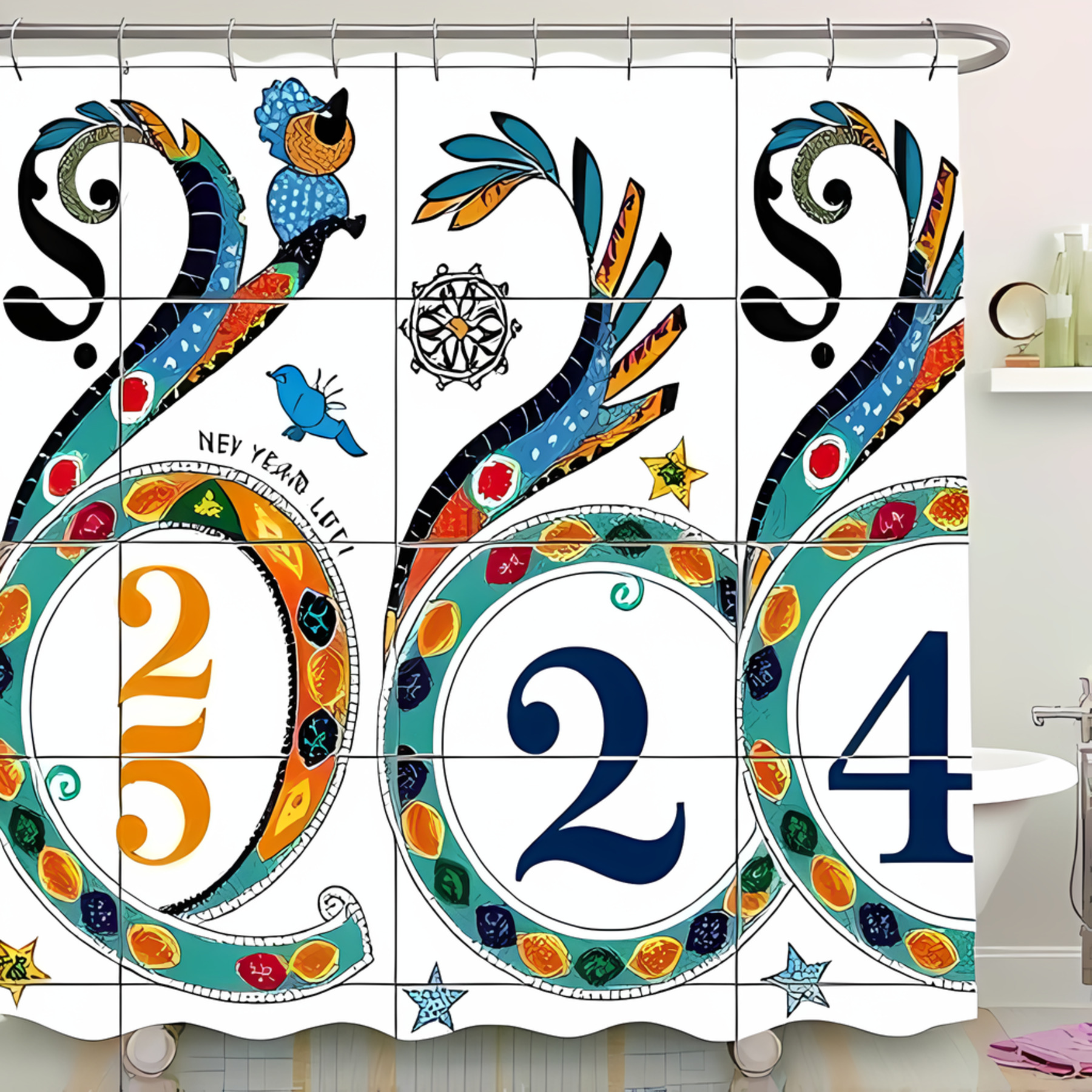 Vibrant 2024 Shower Curtain - Whimsical Medieval Design with Colorful ...