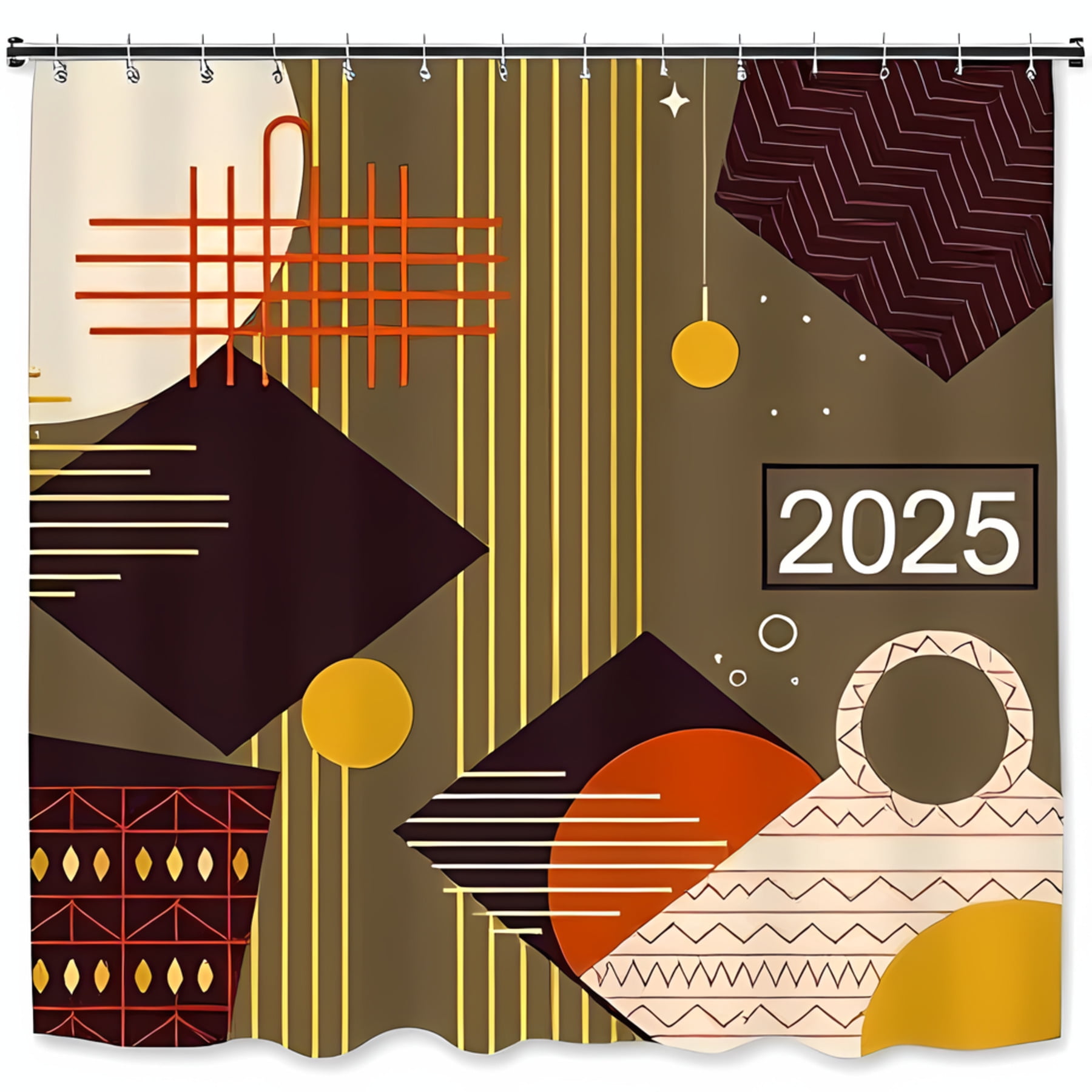 Vibrant 2025 -Themed Shower Curtain with Film Reels Cameras & Bold ...