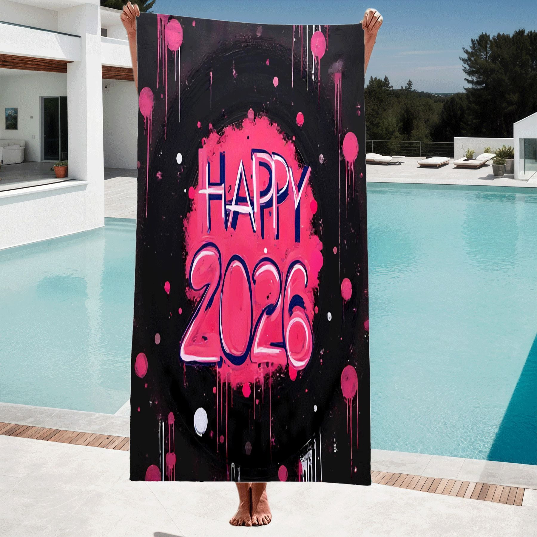 Vibrant 2026 Beach Towel - Bold Colorful Design with Dripping Effects ...