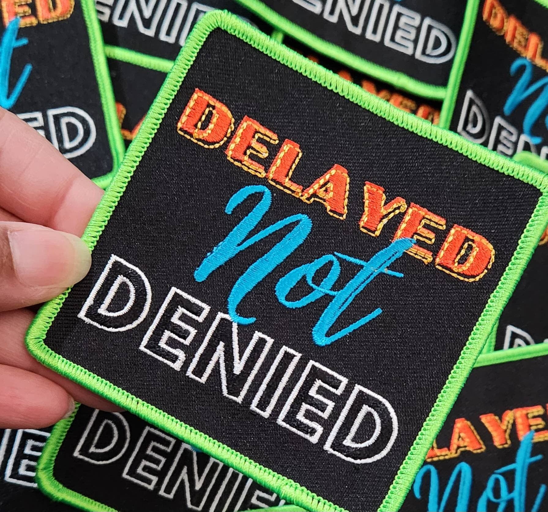 Vibrant 3.5" "Delayed Not Denied" 1-pc, Iron-On Embroidered Patch w ...
