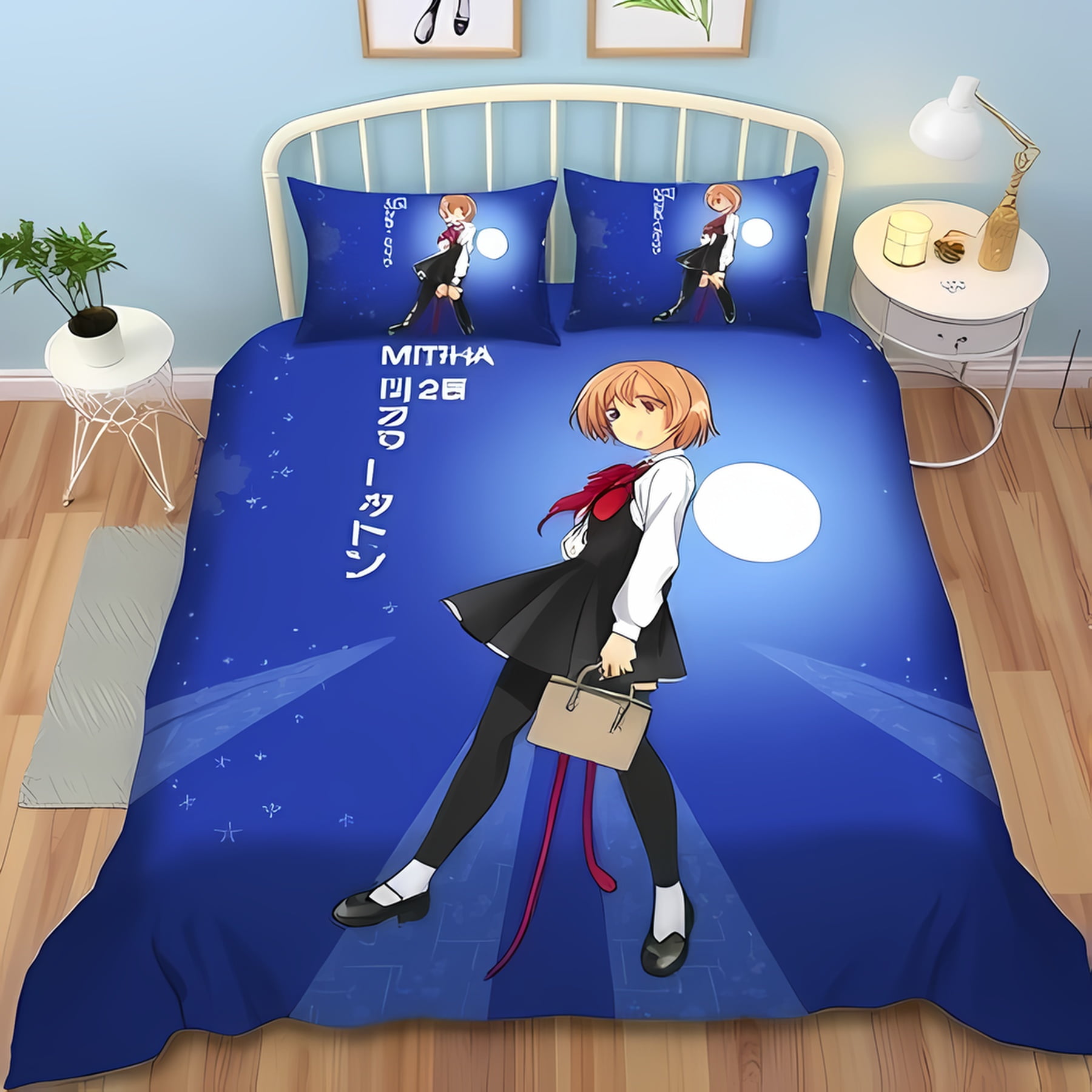 Vibrant 3-Piece Anime Duvet Cover & Pillowcase Set - School Girl Under ...