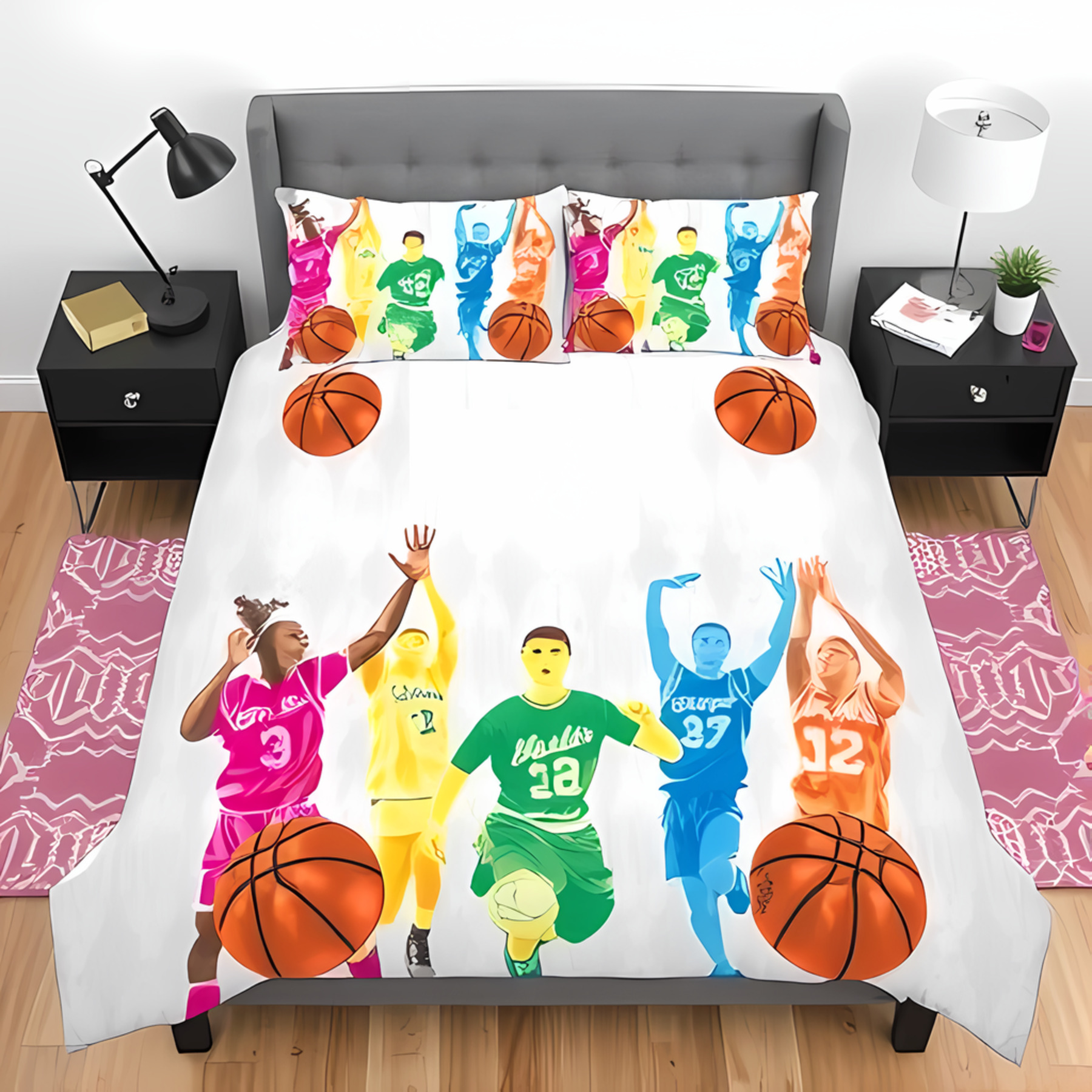 Vibrant 3-Piece Basketball Duvet Cover Set - Colorful Action-Packed ...
