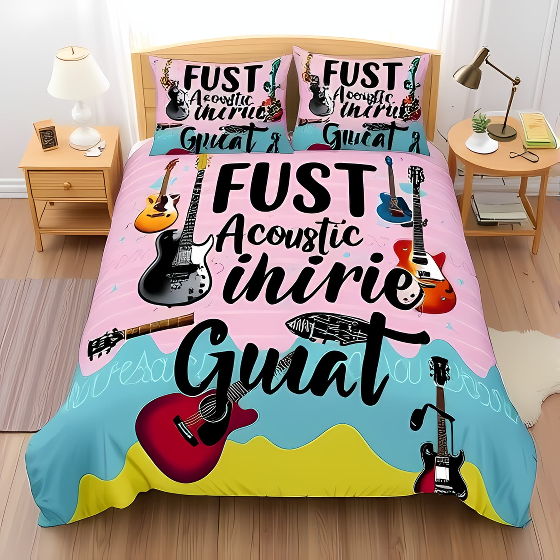 Vibrant 3-Piece Bedding Set - Playful "Fust Acoustic Inirie Guat ...