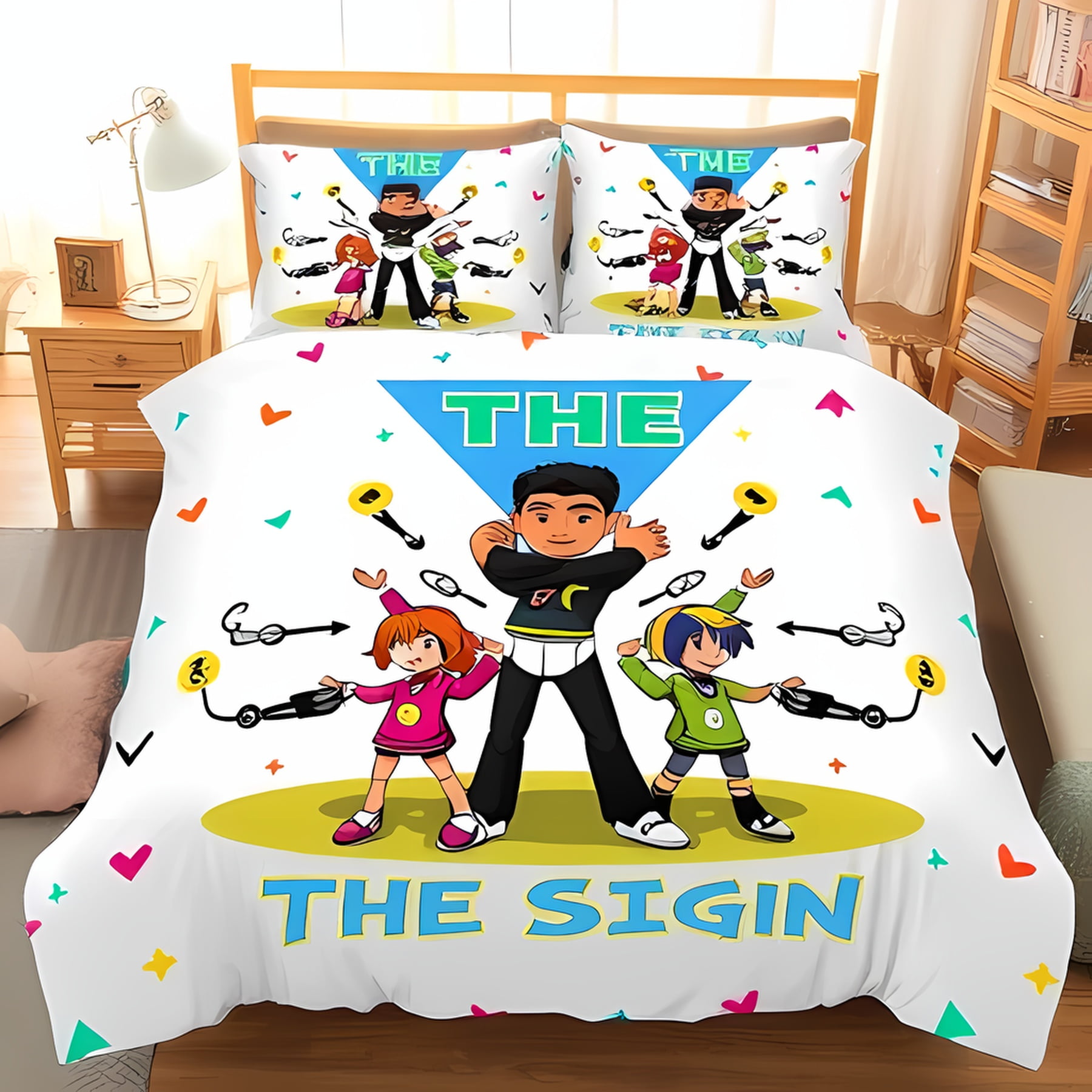 Vibrant 3-Piece Cartoon Duvet Cover & Pillowcase Set - Fun Design ...