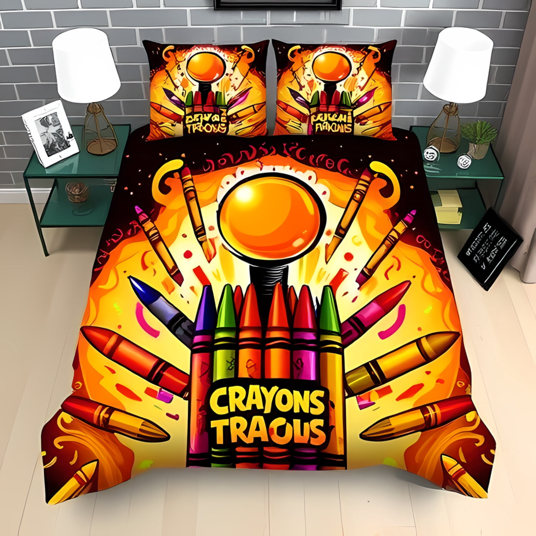 Vibrant 3-Piece Crayon-Themed Duvet Cover Set - Colorful Bedding with ...