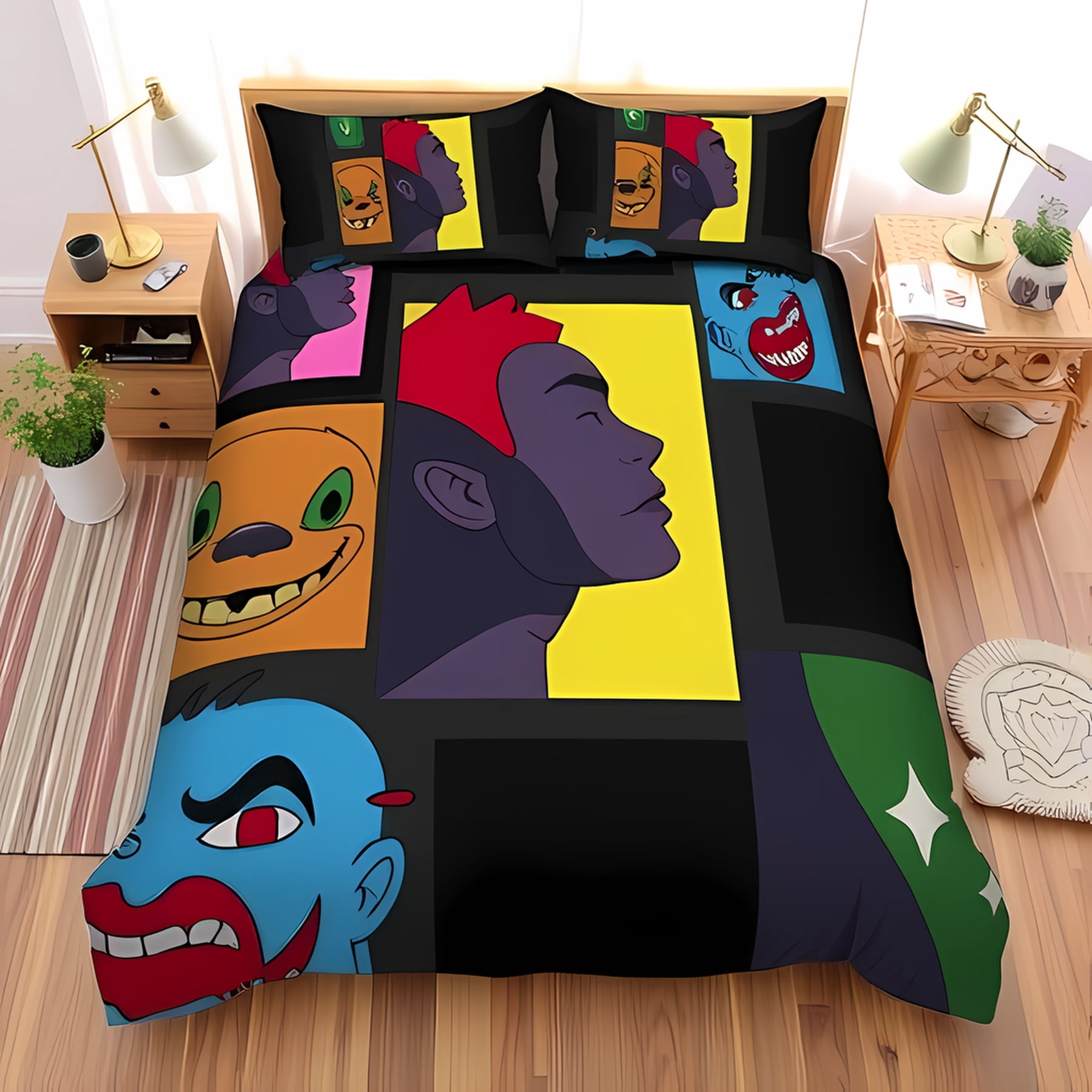 Vibrant 3-Piece Duvet Cover & Pillowcase Set - Bold Pop Art Design with ...