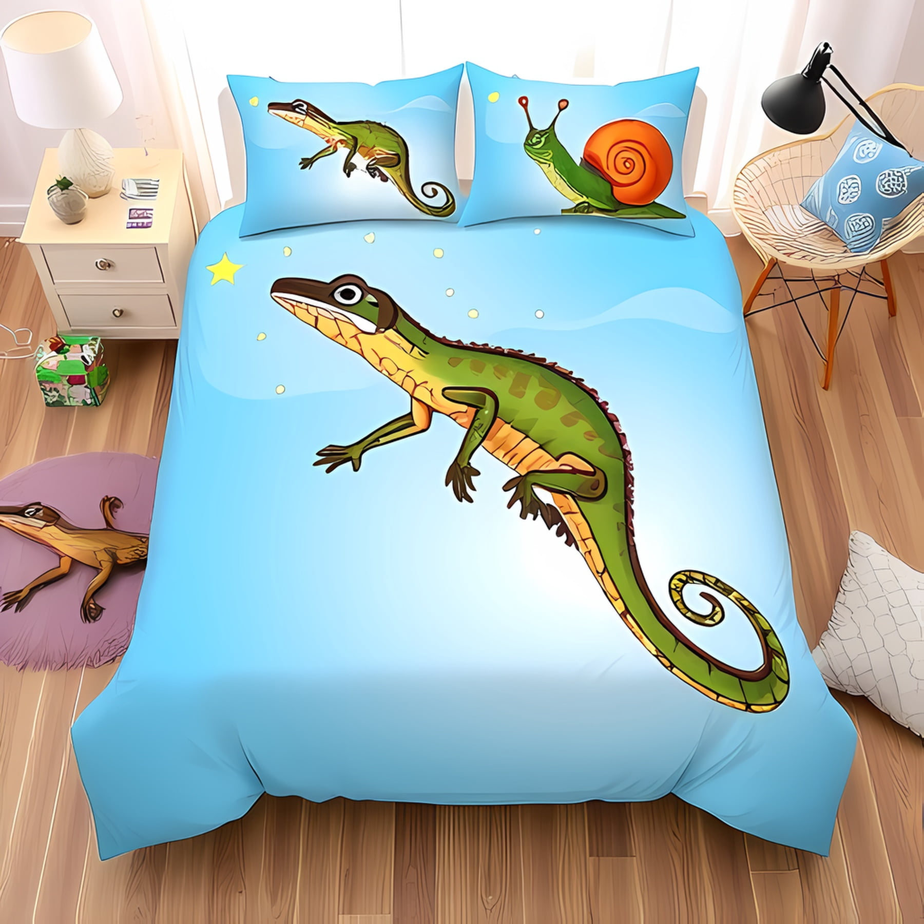Vibrant 3-Piece Duvet Cover & Pillowcase Set - Playful & Snail Design ...
