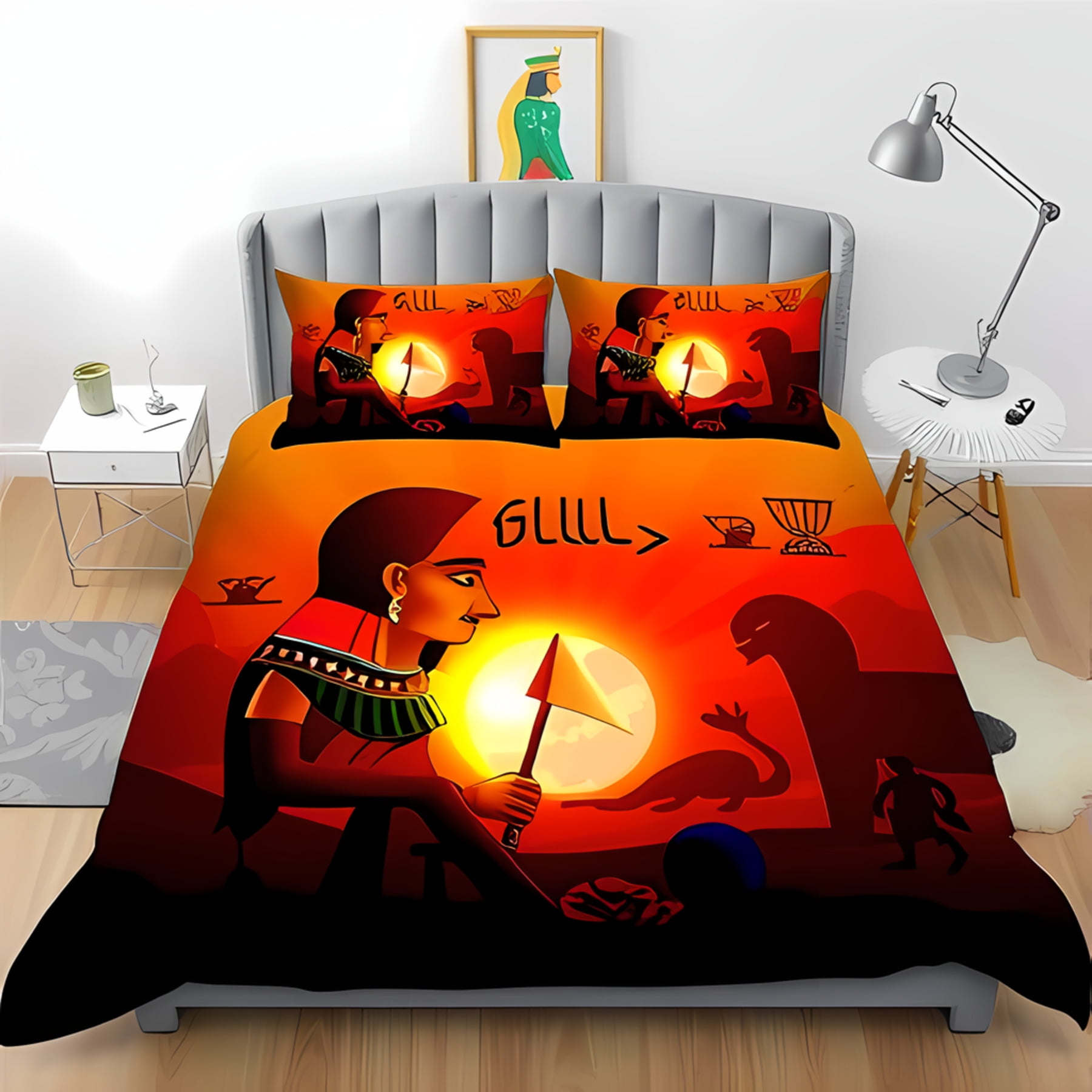 Vibrant 3-Piece Duvet Cover Set - Ancient Design with Hieroglyphs ...