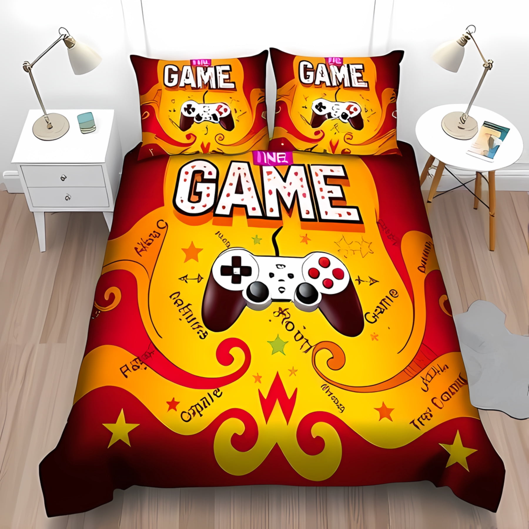 Vibrant 3-Piece Duvet Cover Set Bold 'GAME' Design with Controller Fun ...