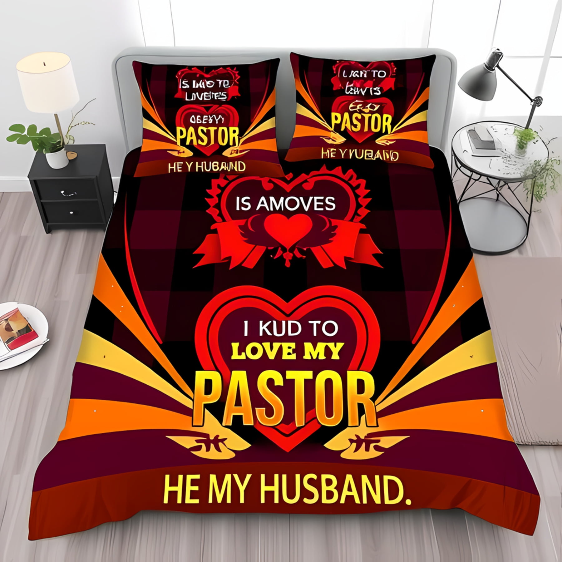 Vibrant 3-Piece Duvet Cover Set with Bold Heart Graphics & Colorful ...