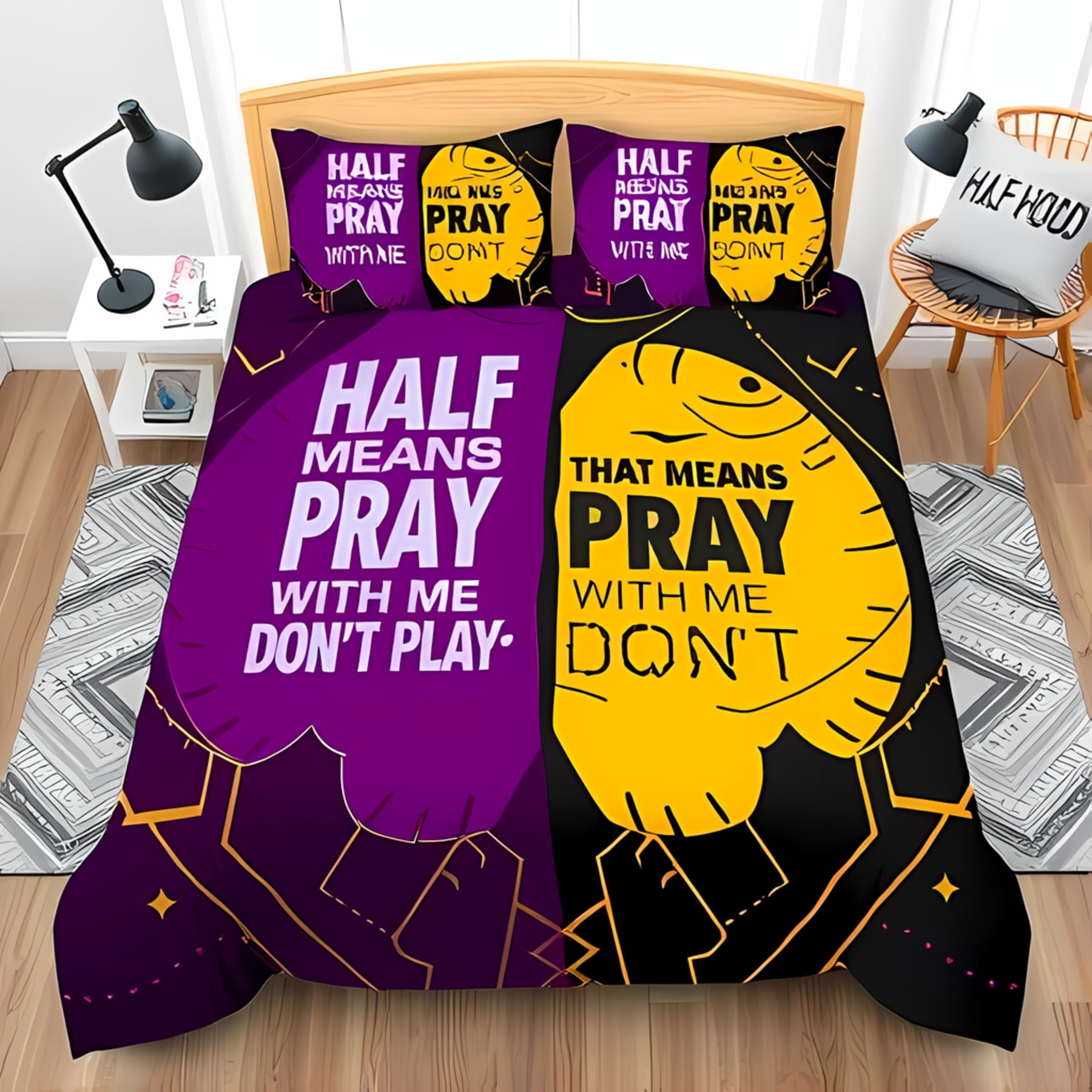 Vibrant 3-Piece Duvet Cover Set - Bold Typography Design " HALF MEANS ...