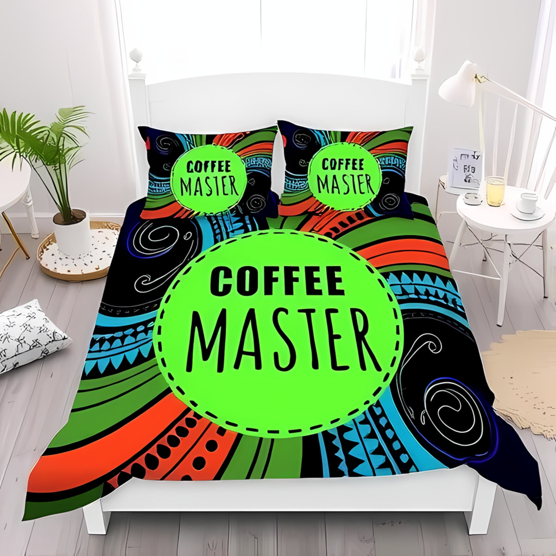 Vibrant 3-Piece Duvet Cover Set - " COFFEE MASTER " Quilt with Colorful ...