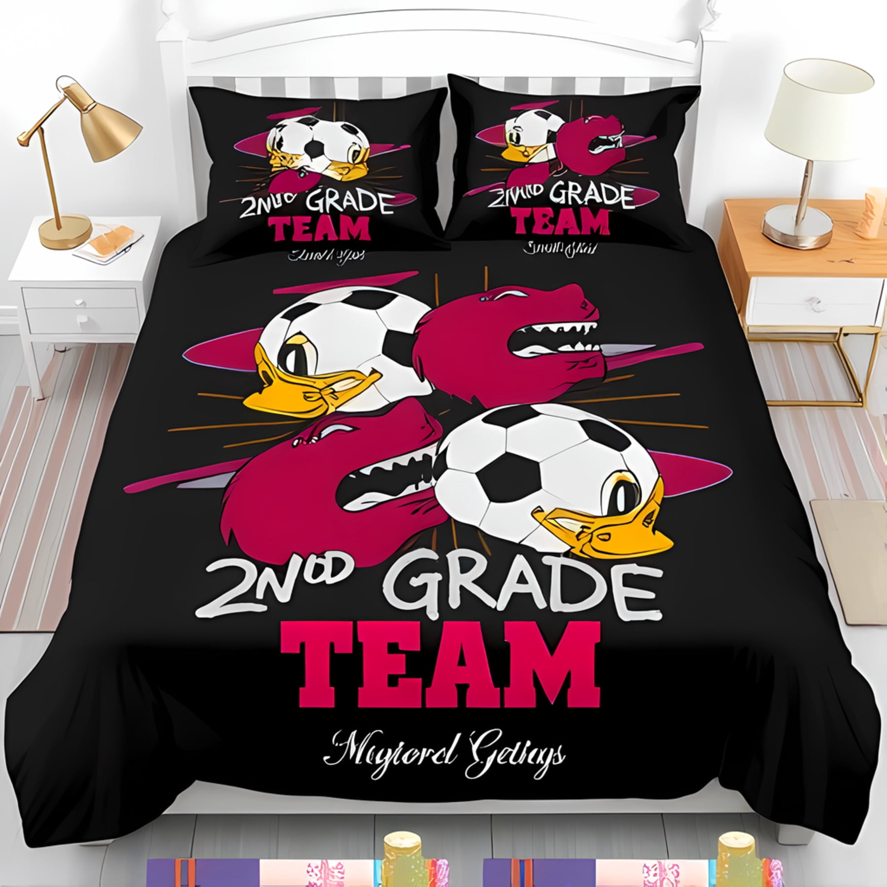Vibrant 3-Piece Duvet Cover Set Cartoon & Soccer Design 2nd Grade Team ...