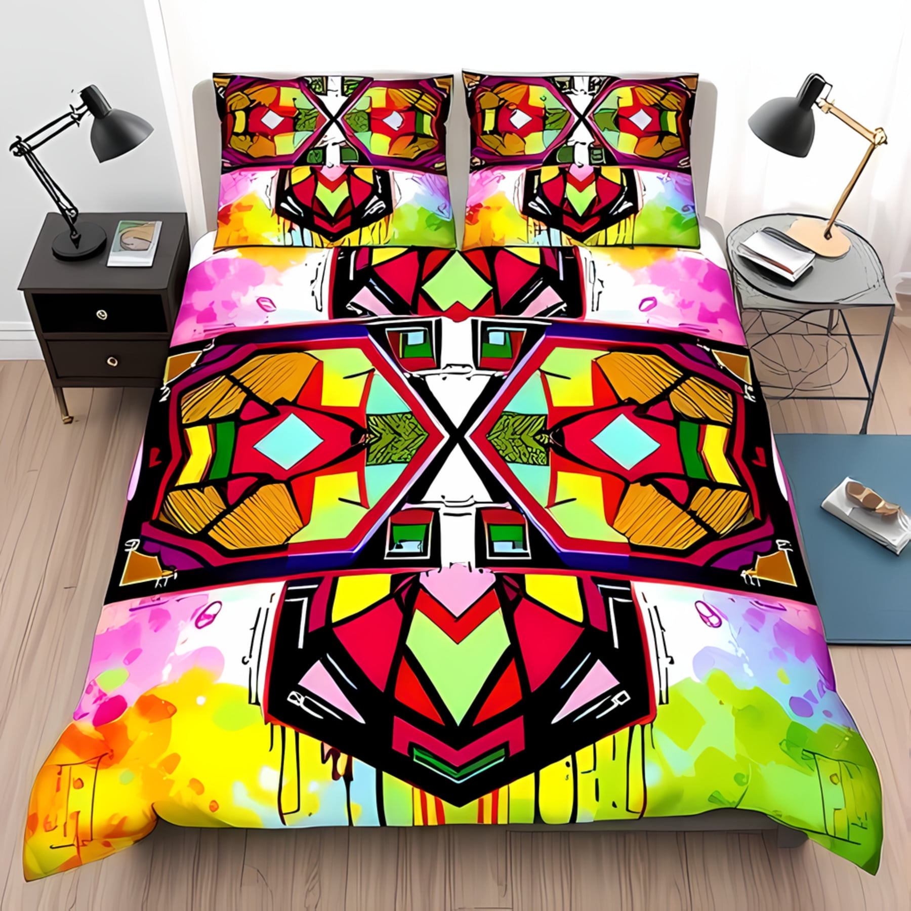 Vibrant 3-Piece Duvet Cover Set Colorful Abstract Geometric Design with ...