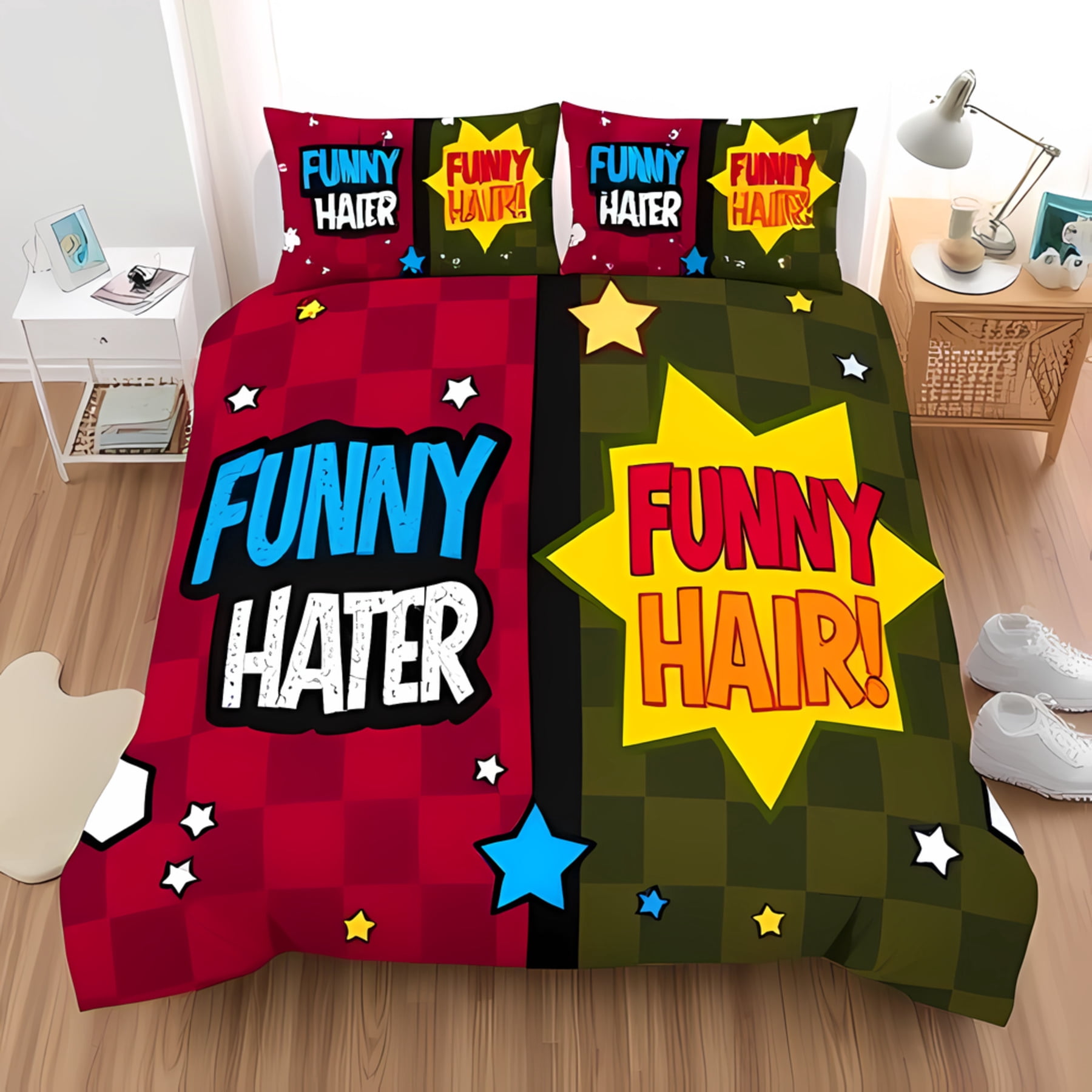 Vibrant 3-Piece Duvet Cover Set - Comic Book Style with Bold Red ...
