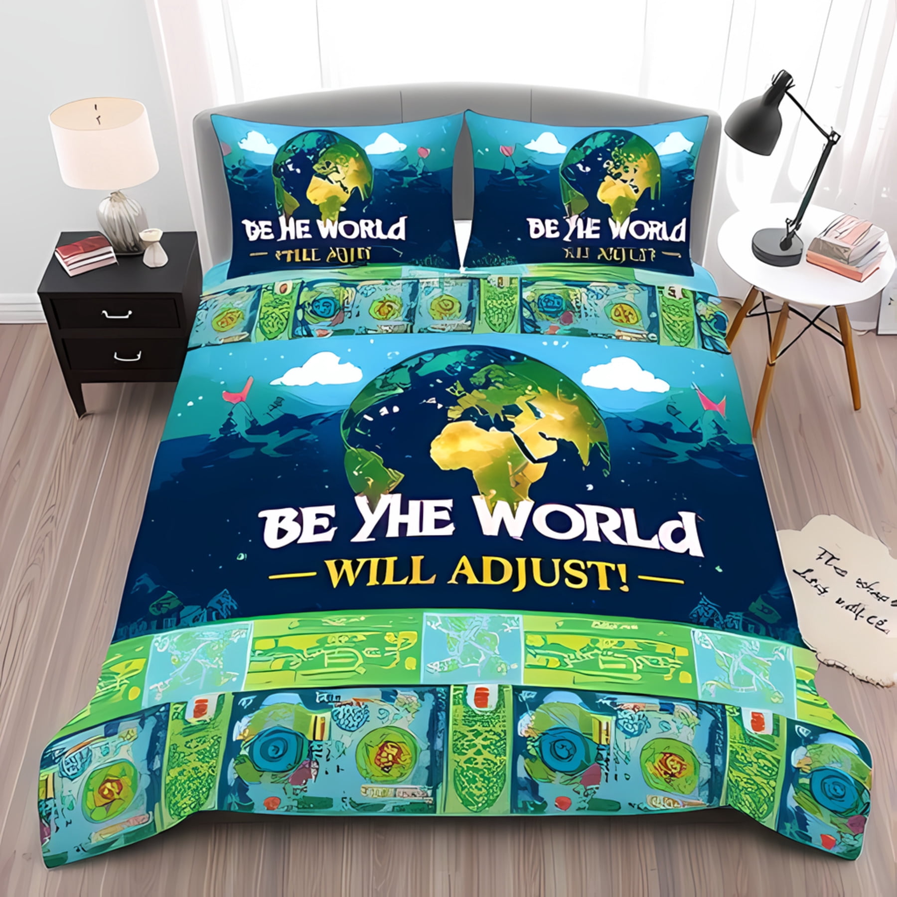 Vibrant 3-Piece Duvet Cover Set - Earth Design with Motivational Quote ...
