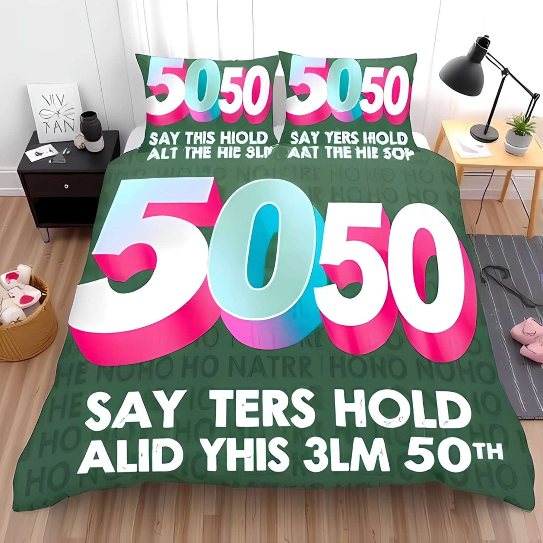 Vibrant 3-Piece Duvet Cover Set Featuring Bold '50' Design - Fun ...