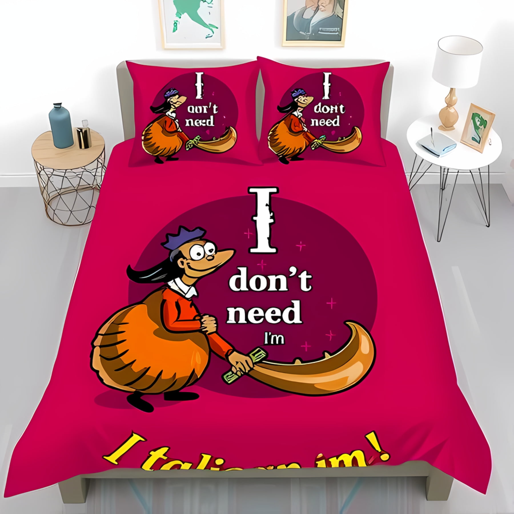 Vibrant 3-Piece Duvet Cover Set Featuring Cartoon Character with Broom ...