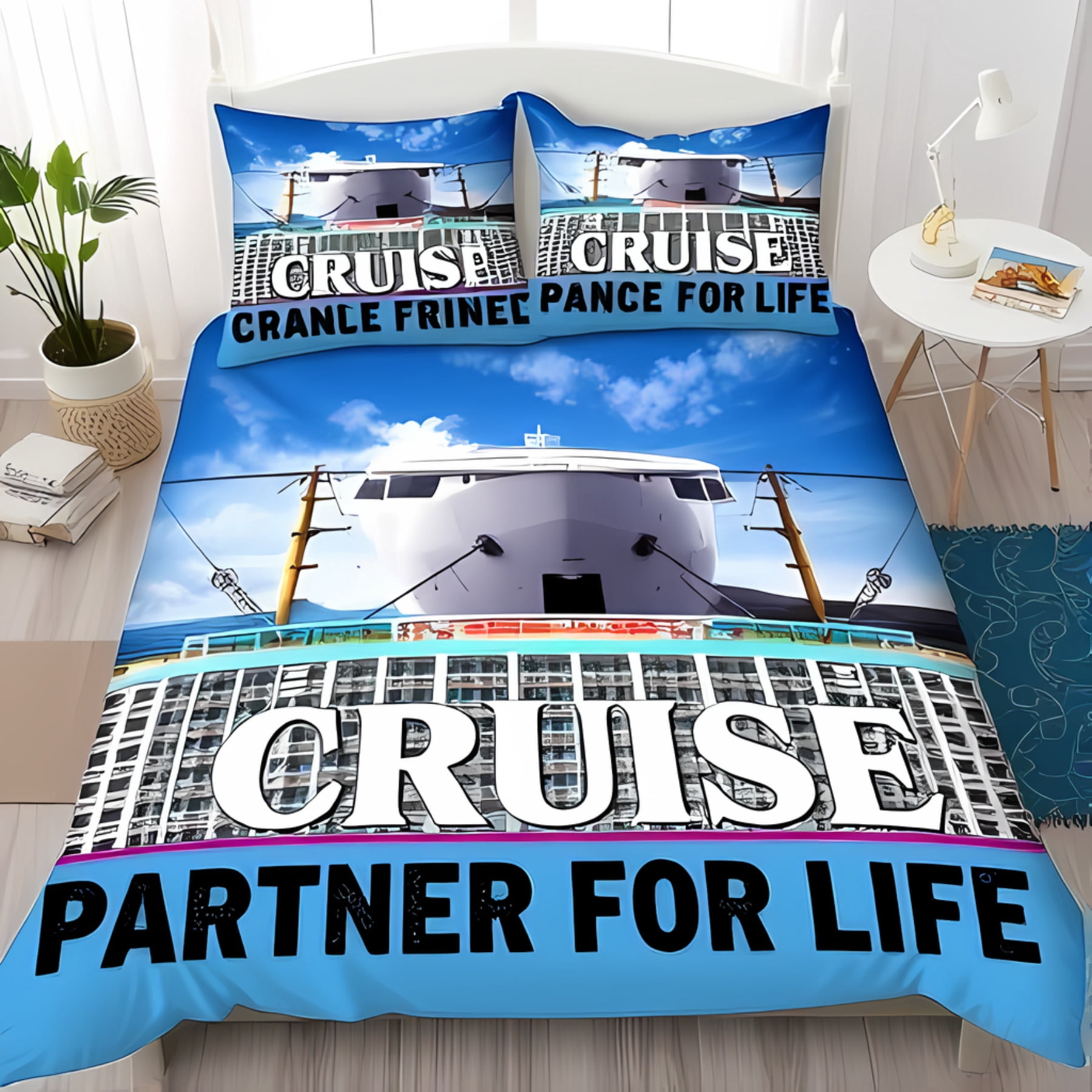 Vibrant 3-Piece Duvet Cover Set Featuring Majestic Cruise Ship Design ...