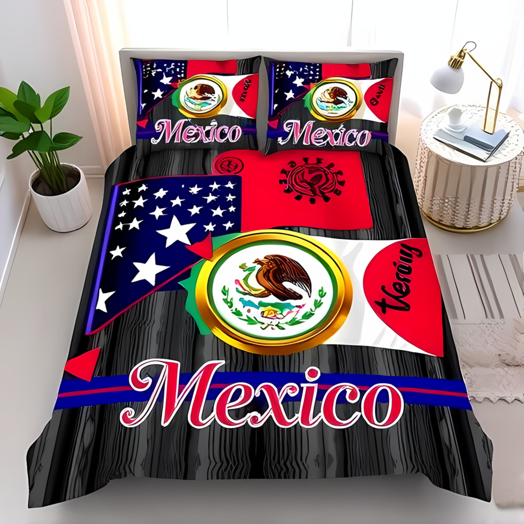 Vibrant 3-Piece Duvet Cover Set Featuring Mexican & American Flags ...