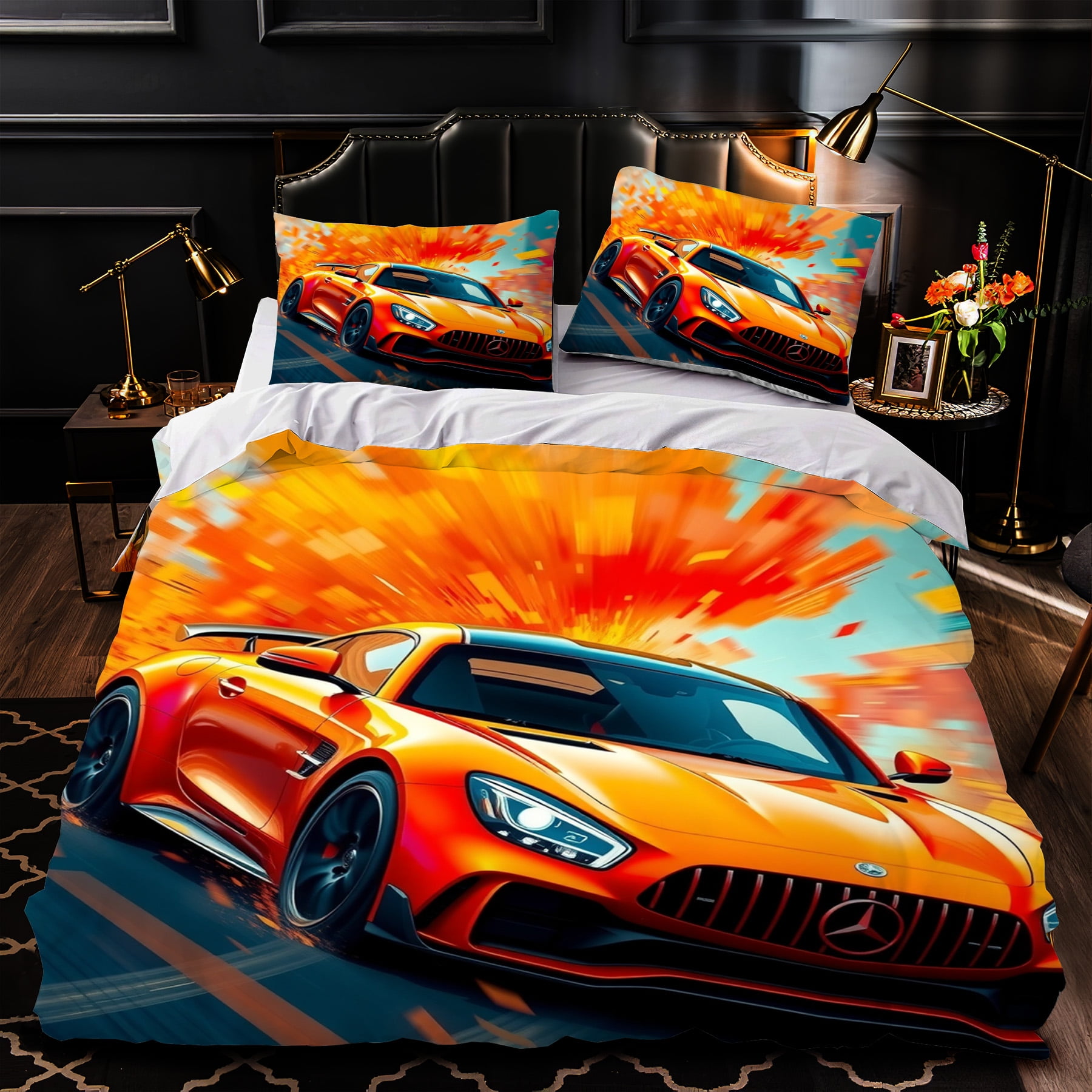Vibrant 3-Piece Duvet Cover Set Featuring Racing Car Design in Bright ...