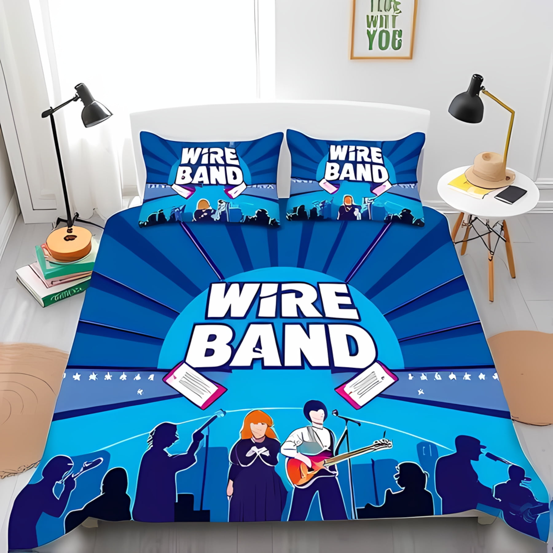Vibrant 3-Piece Duvet Cover Set Featuring Wire Band Silhouettes Perfect ...