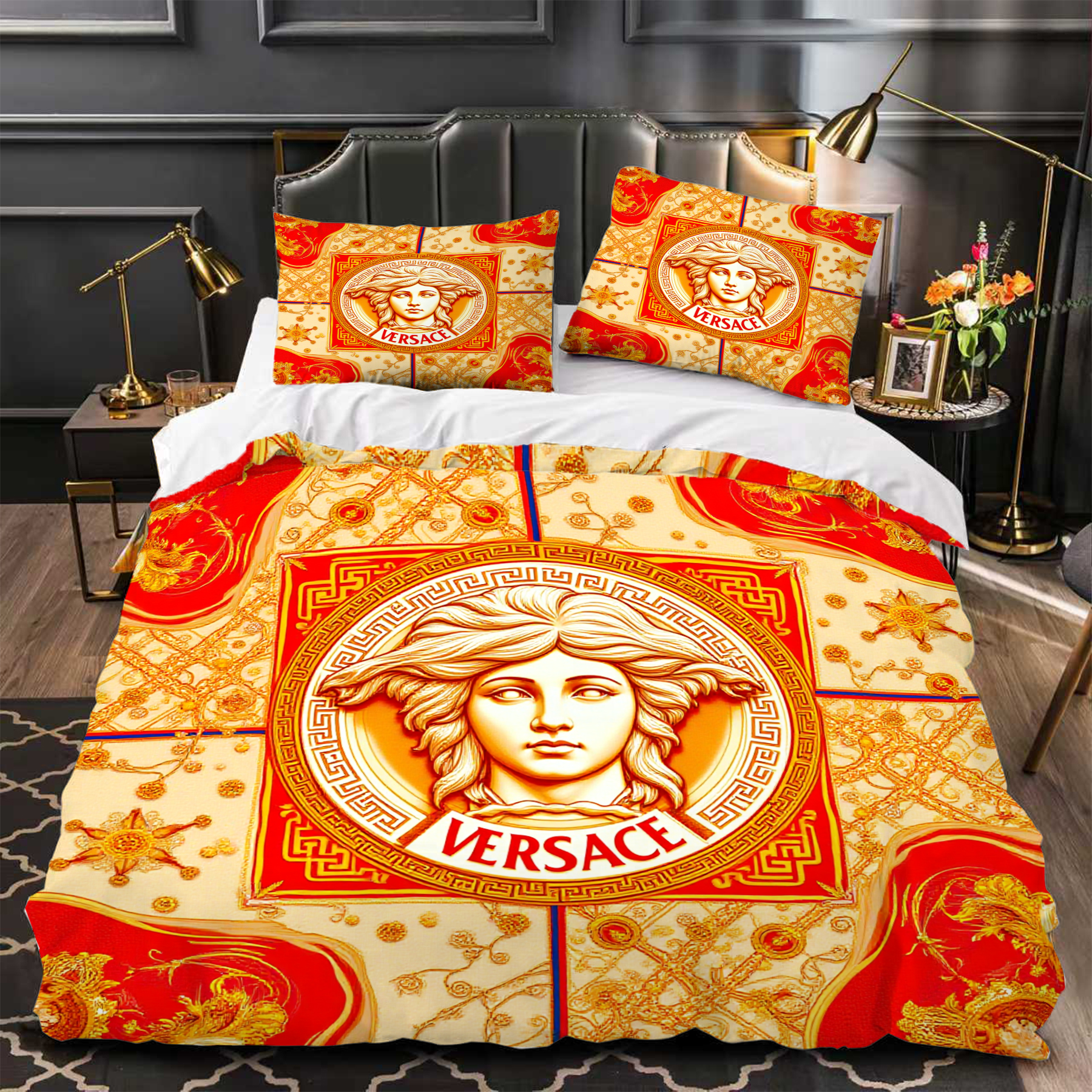 Vibrant 3-Piece Duvet Cover Set - Golden - Yellow & Red Intricate ...