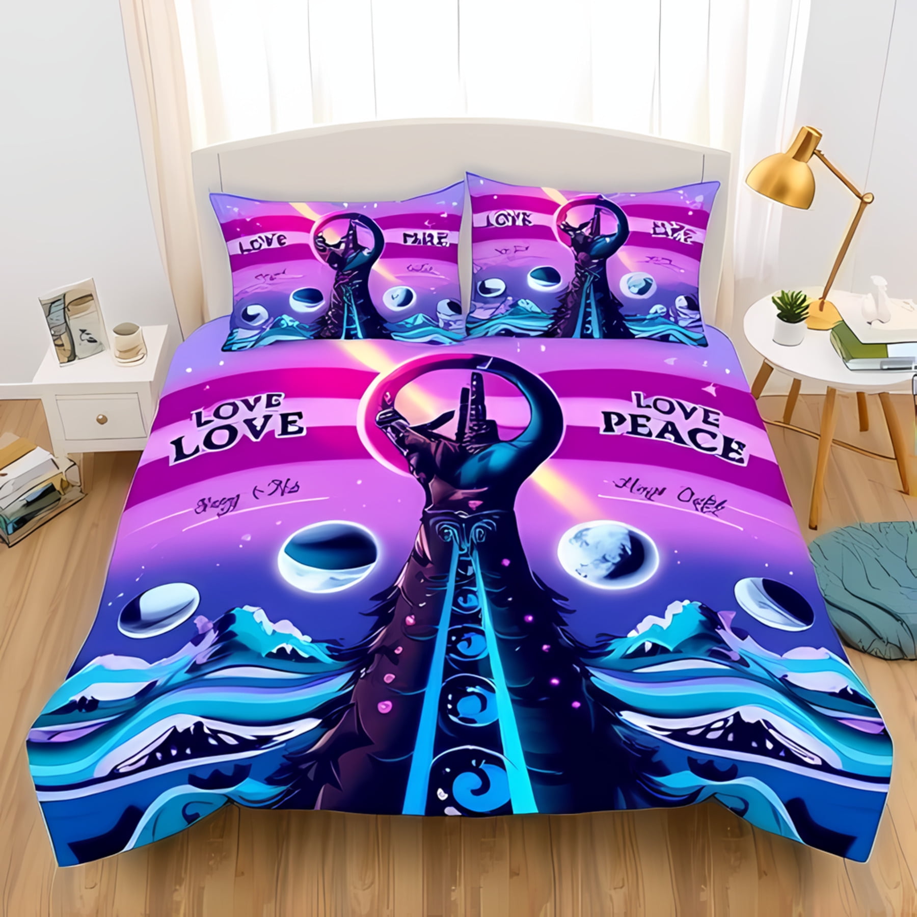 Vibrant 3-Piece Duvet Cover Set - Hand Peace Sign Design Love & Peace ...