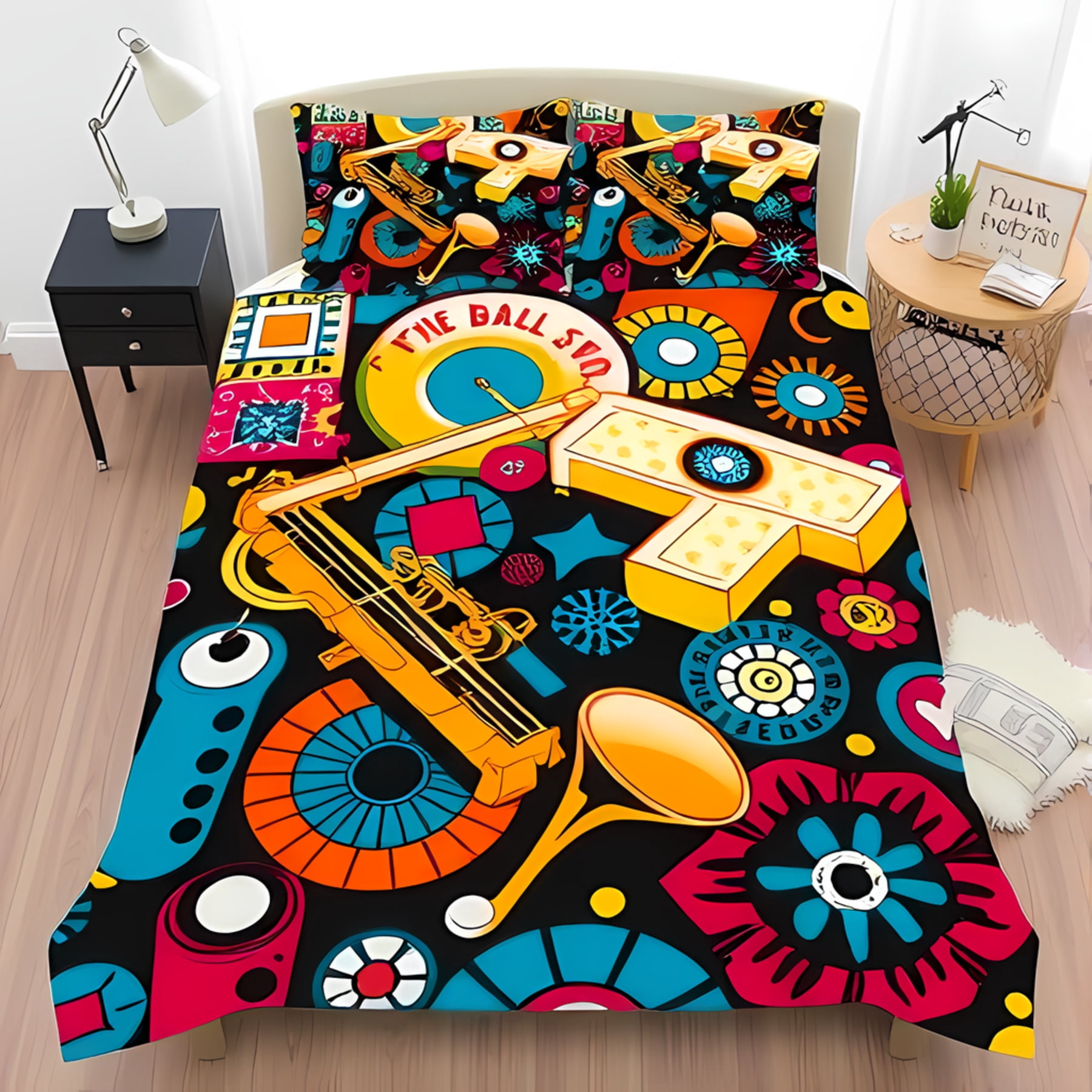 Vibrant 3-Piece Duvet Cover Set - Machine Design with Bold Colors ...