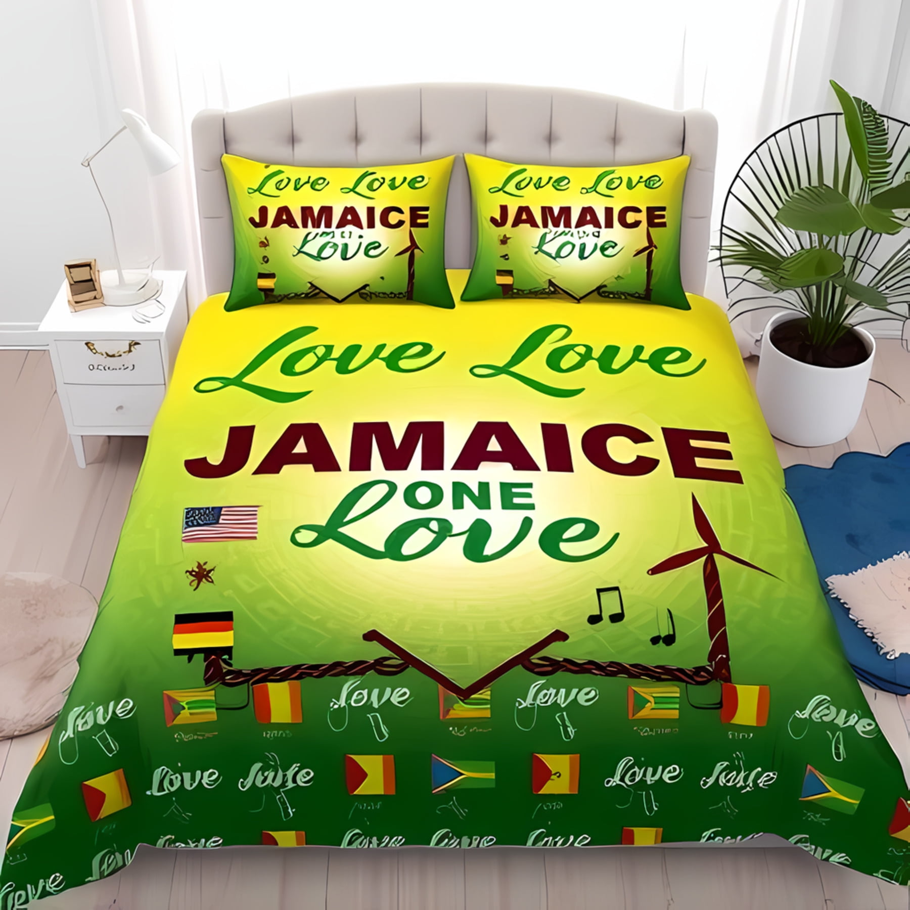 Vibrant 3-Piece Duvet Cover Set - 'One Love' Jamaica Design with ...