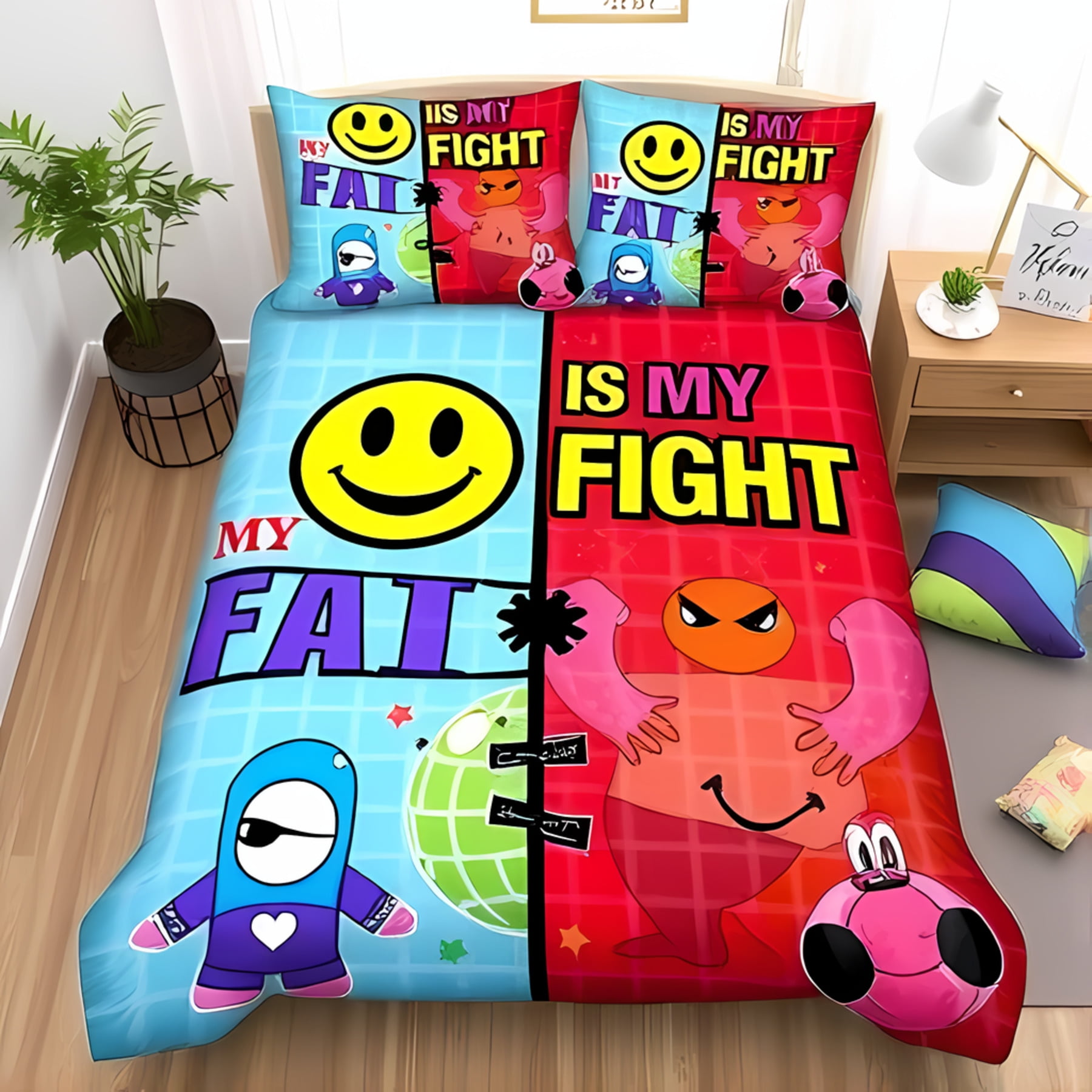 Vibrant 3-Piece Duvet Cover Set - Split Design with Cheerful Blue ...