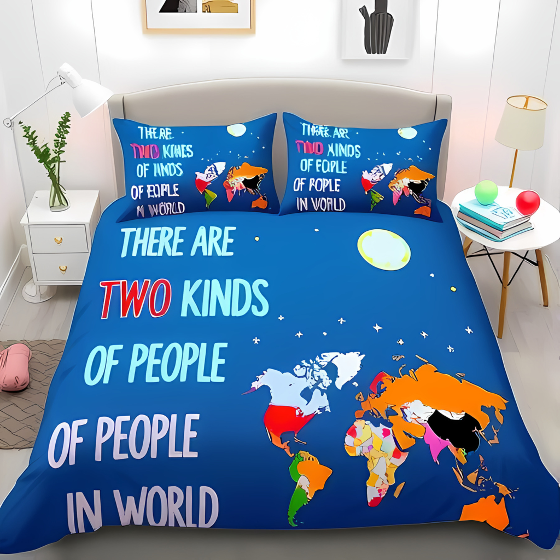 Vibrant 3-Piece Duvet Cover Set - Whimsical World Map Design with ...