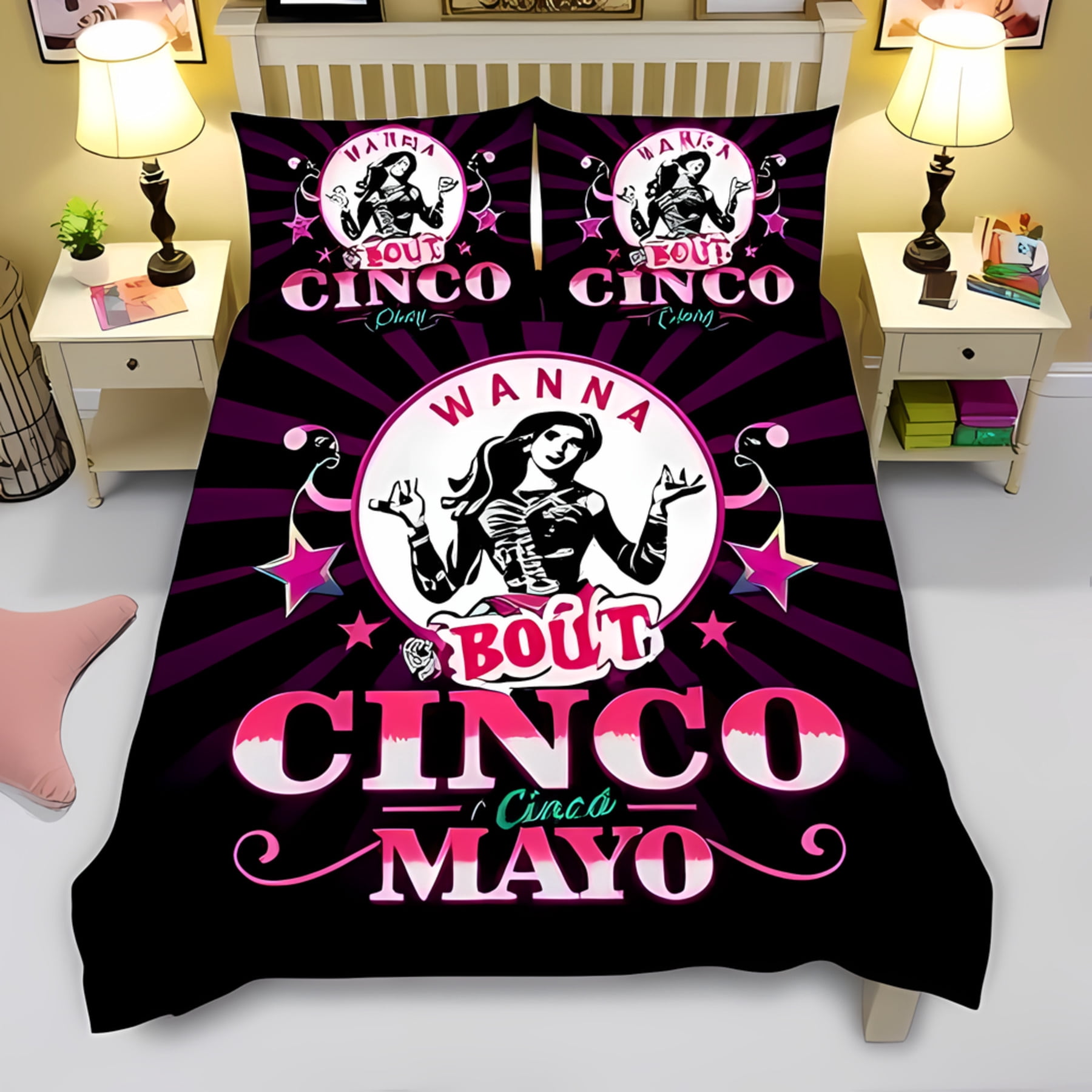 Vibrant 3-Piece Duvet Cover Set for Cinco de Mayo - Bold Skeleton Woman ...