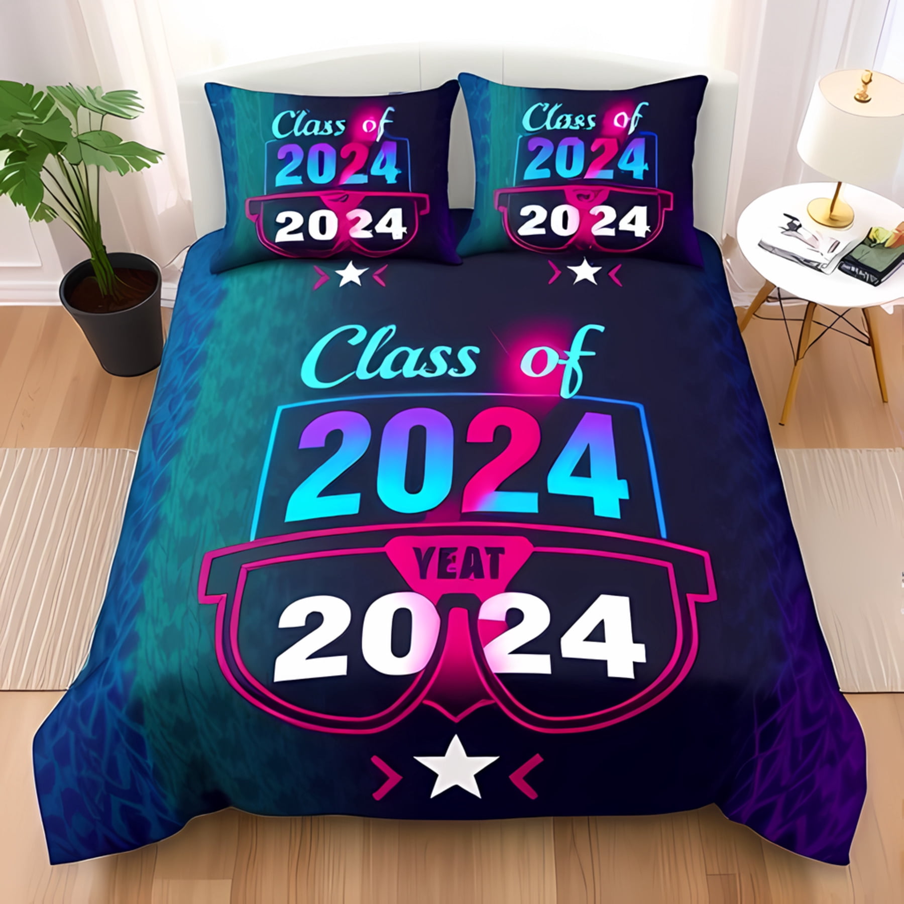 Vibrant 3-Piece Duvet Cover Set for Class of 2024 - Bold Colors ...