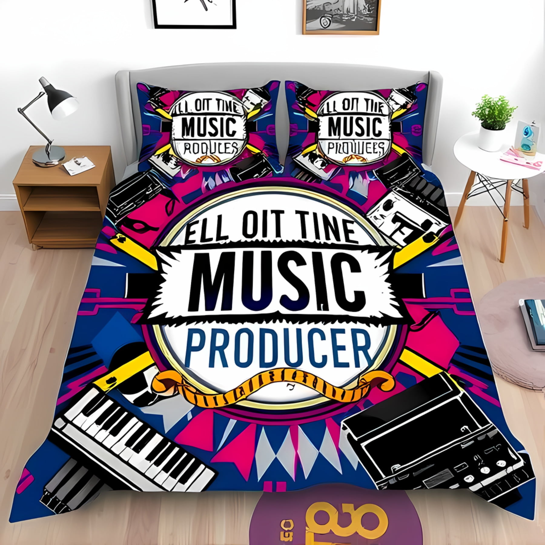 Vibrant 3-Piece Duvet Cover Set for Music Producers - Bold Colors ...
