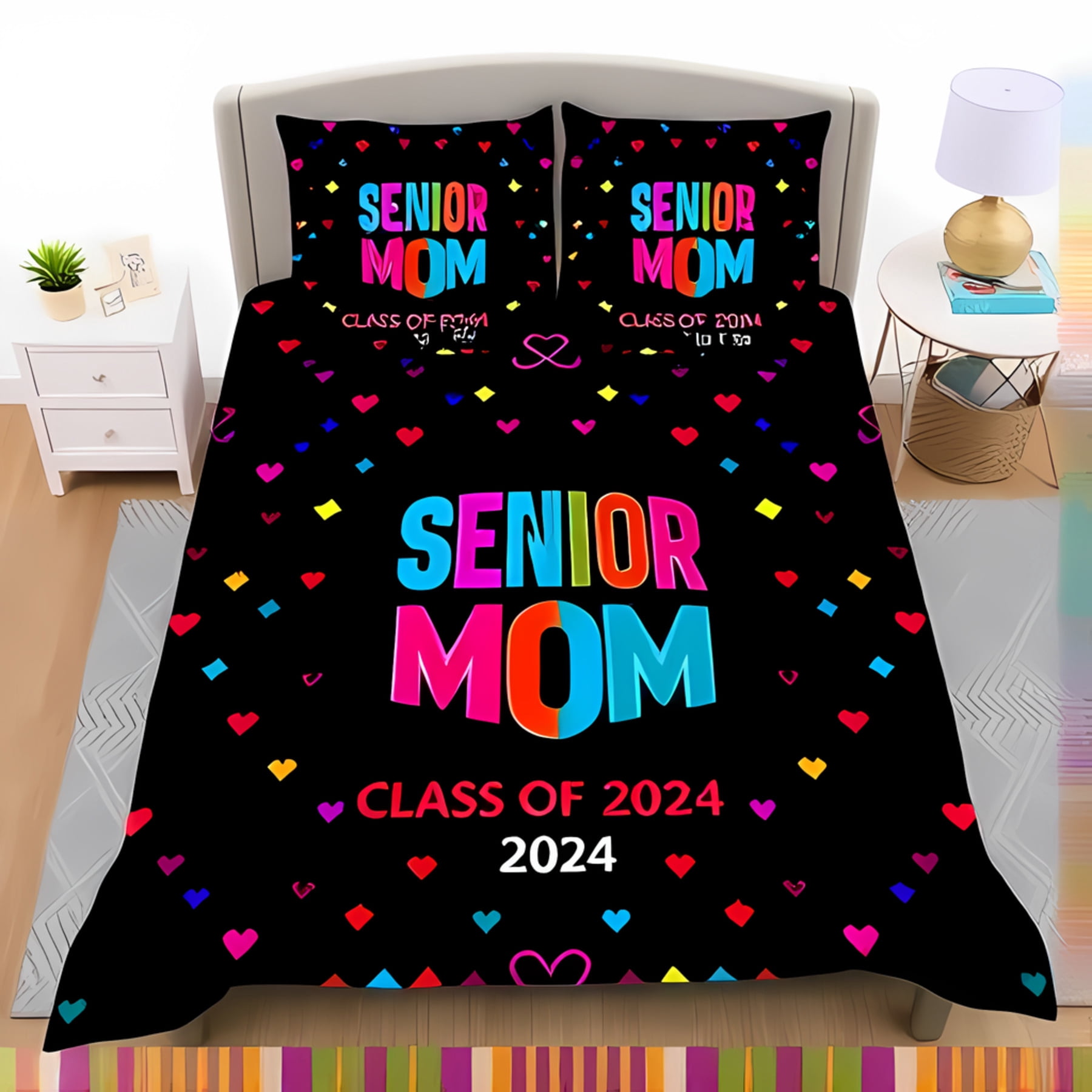 Vibrant 3-Piece Duvet Cover Set for Senior Moms - Bold 'SENIOR MOM ...