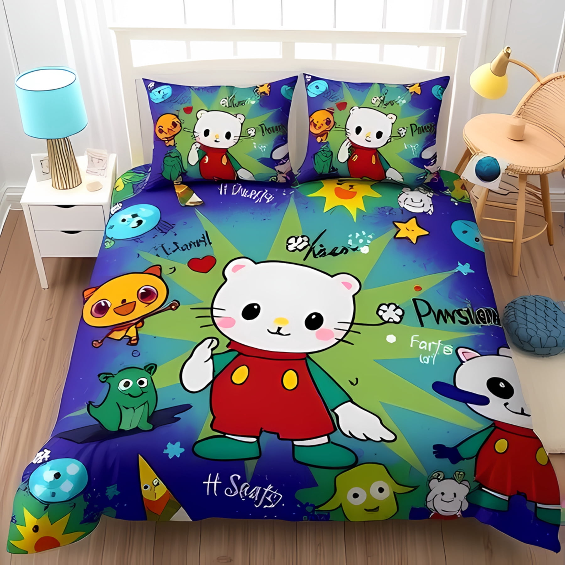 Vibrant 3-Piece Duvet Cover Set with Adorable Cartoon Characters ...
